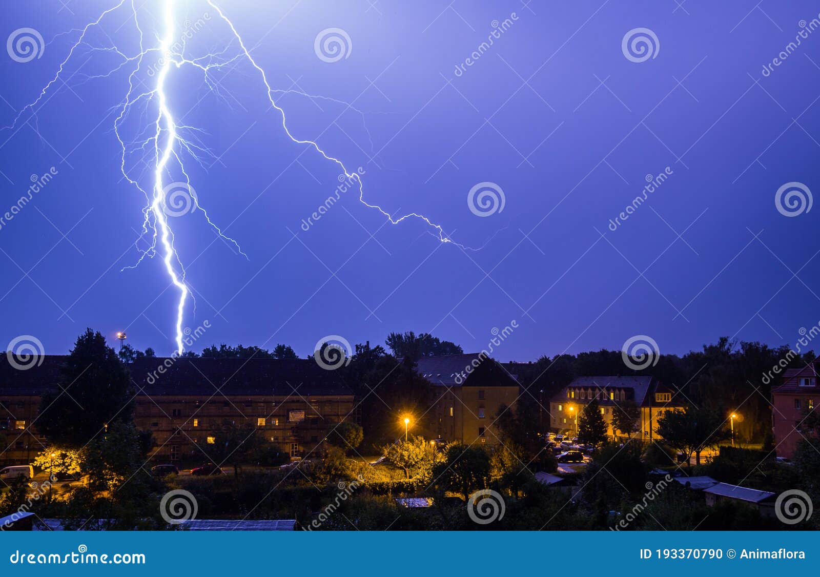 Thunderstorm in city stock photo. Image of disaster - 193370790