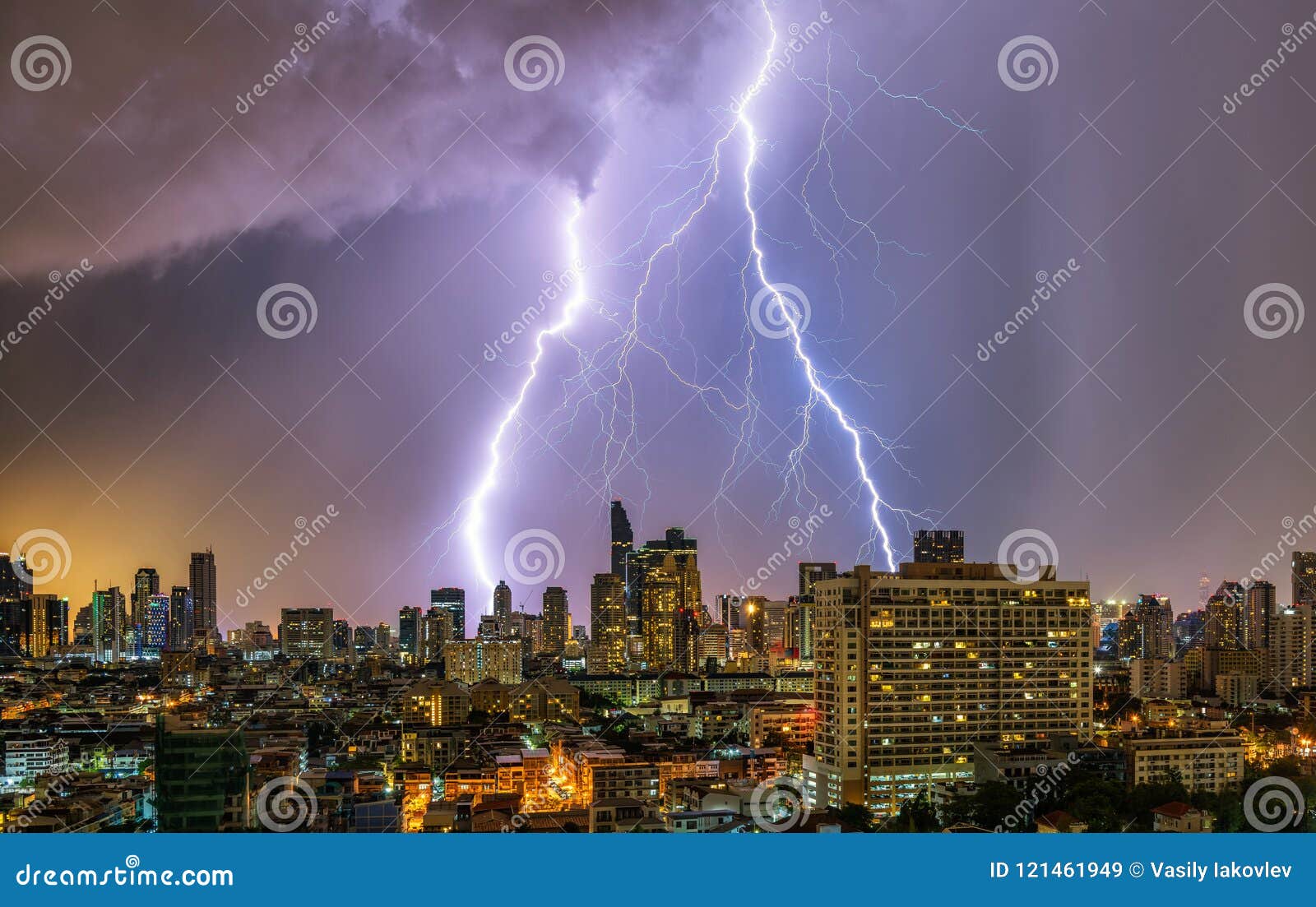 Thunderstorm in the city stock image. Image of building - 121461949