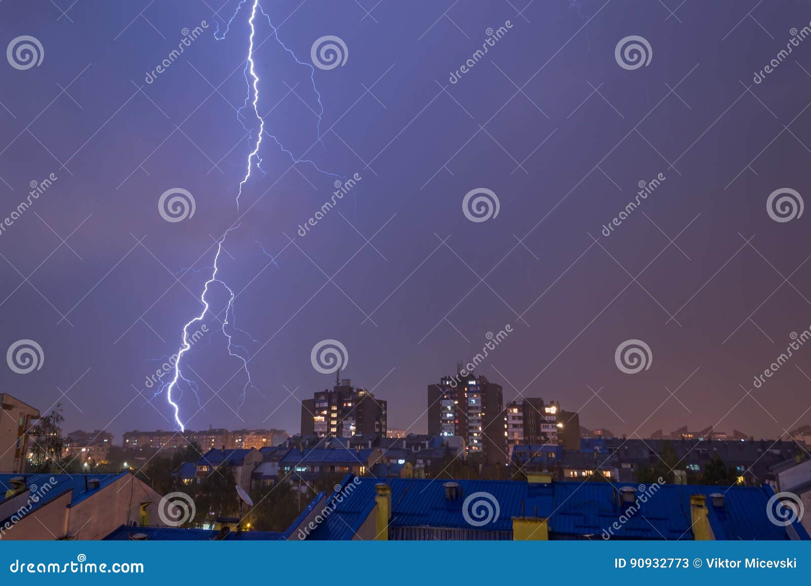 Thunderstorm in the city stock image. Image of horizontal - 90932773