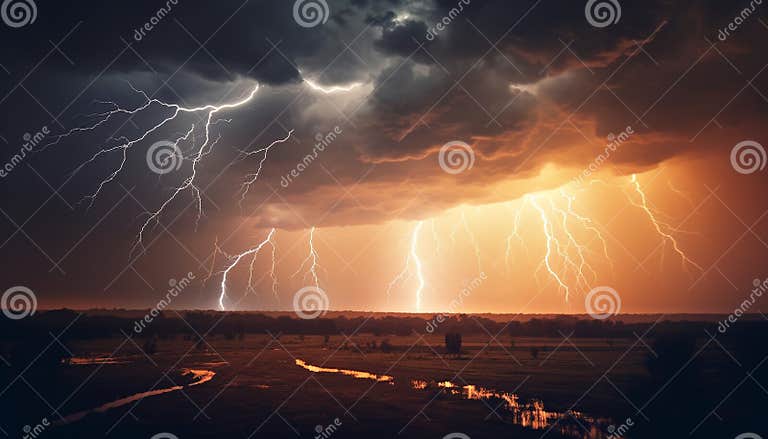 Thunderstorm and Clouds of Electric Storm Scene Generated by AI Stock ...