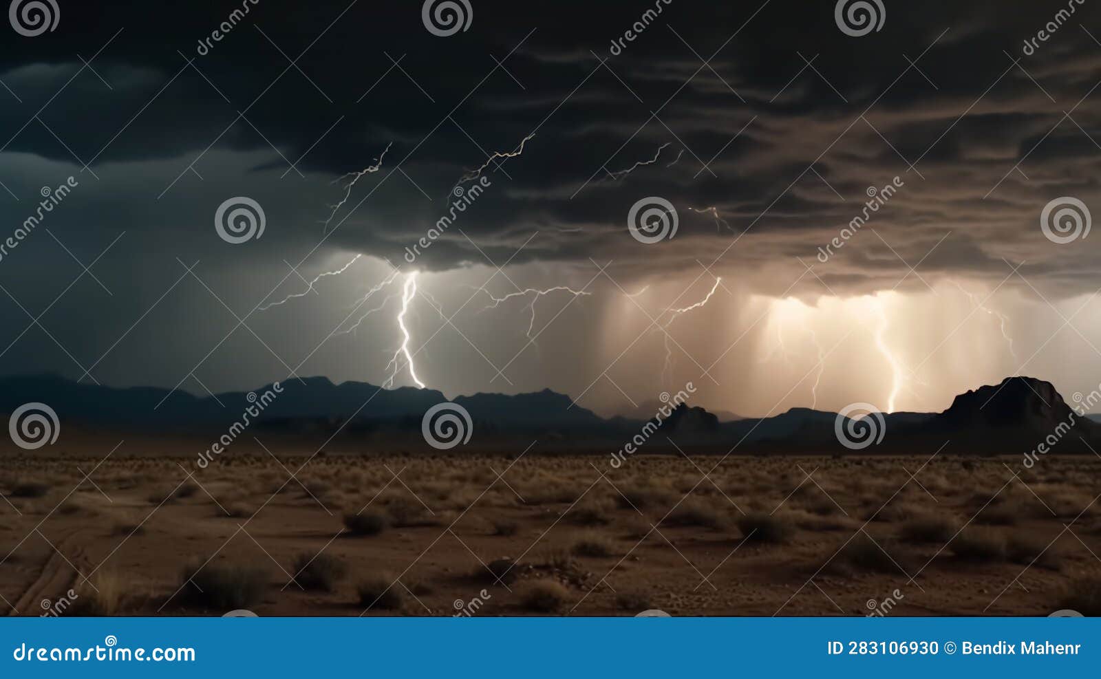 A Thunderstorm in a Desert at Night Stock Illustration - Illustration ...