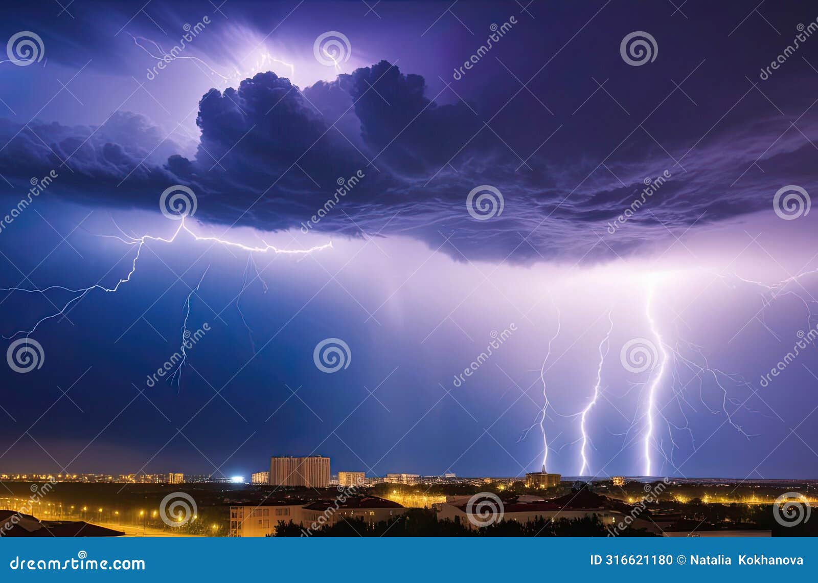 Thunderstorm with Flashes of Bright Lightning and a Thundercloud at ...