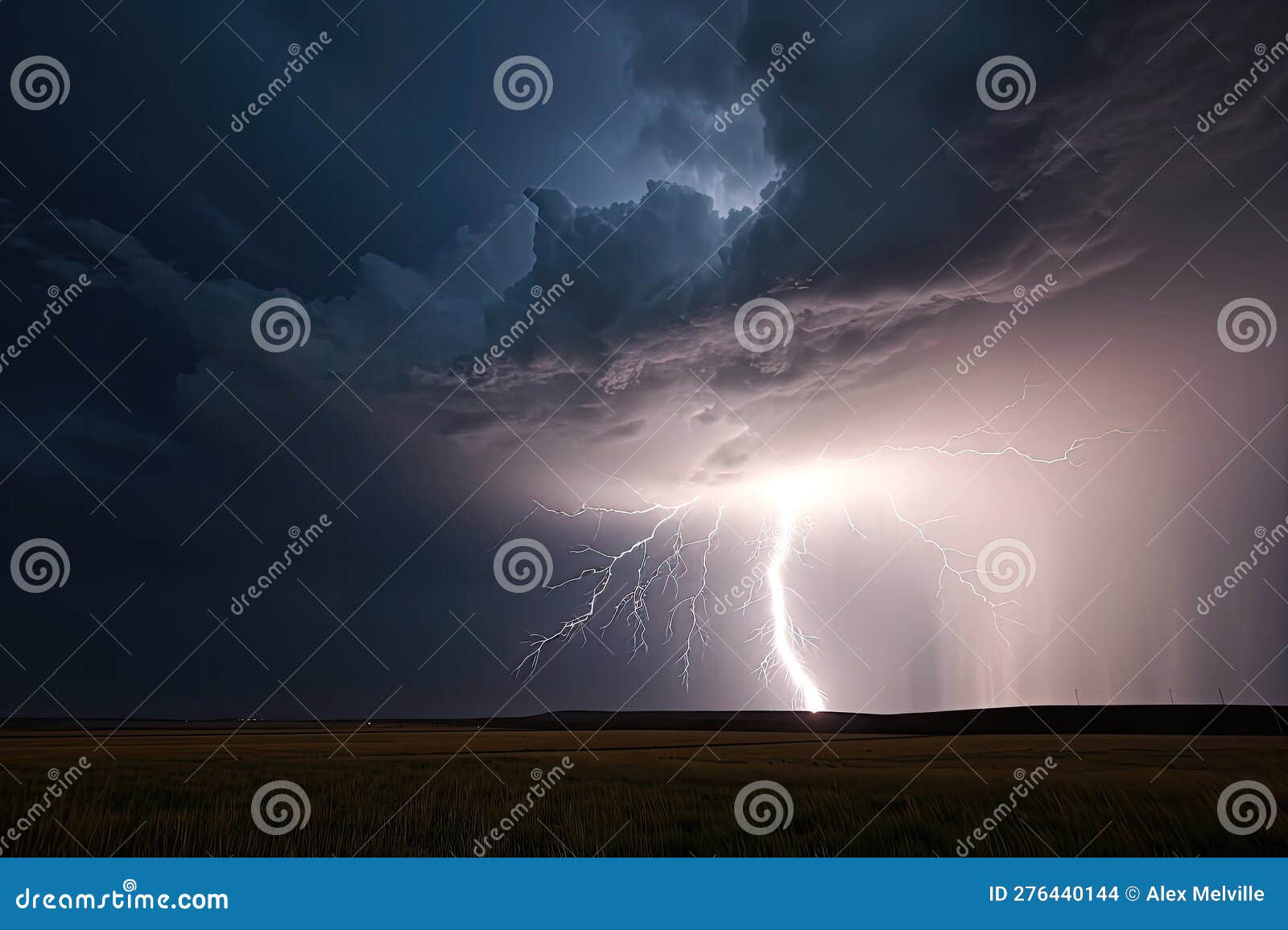 Thunderstorm on the Horizon with Forked Lightning and Dramatic Clouds ...