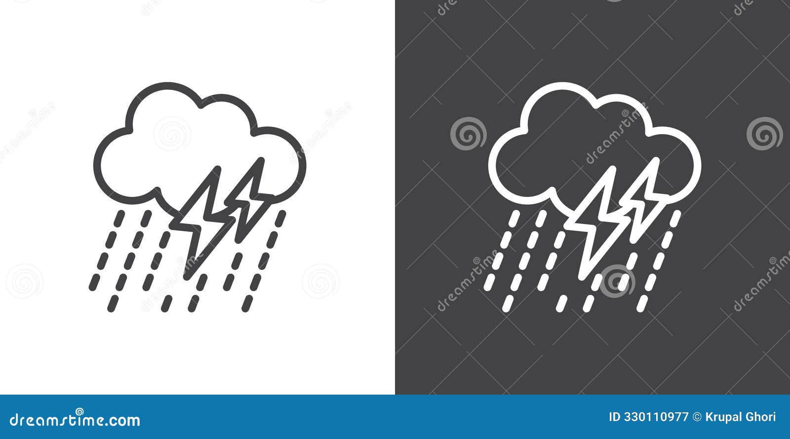 Thunderstorm Icon Flat Vector Set Outline Stock Illustration ...