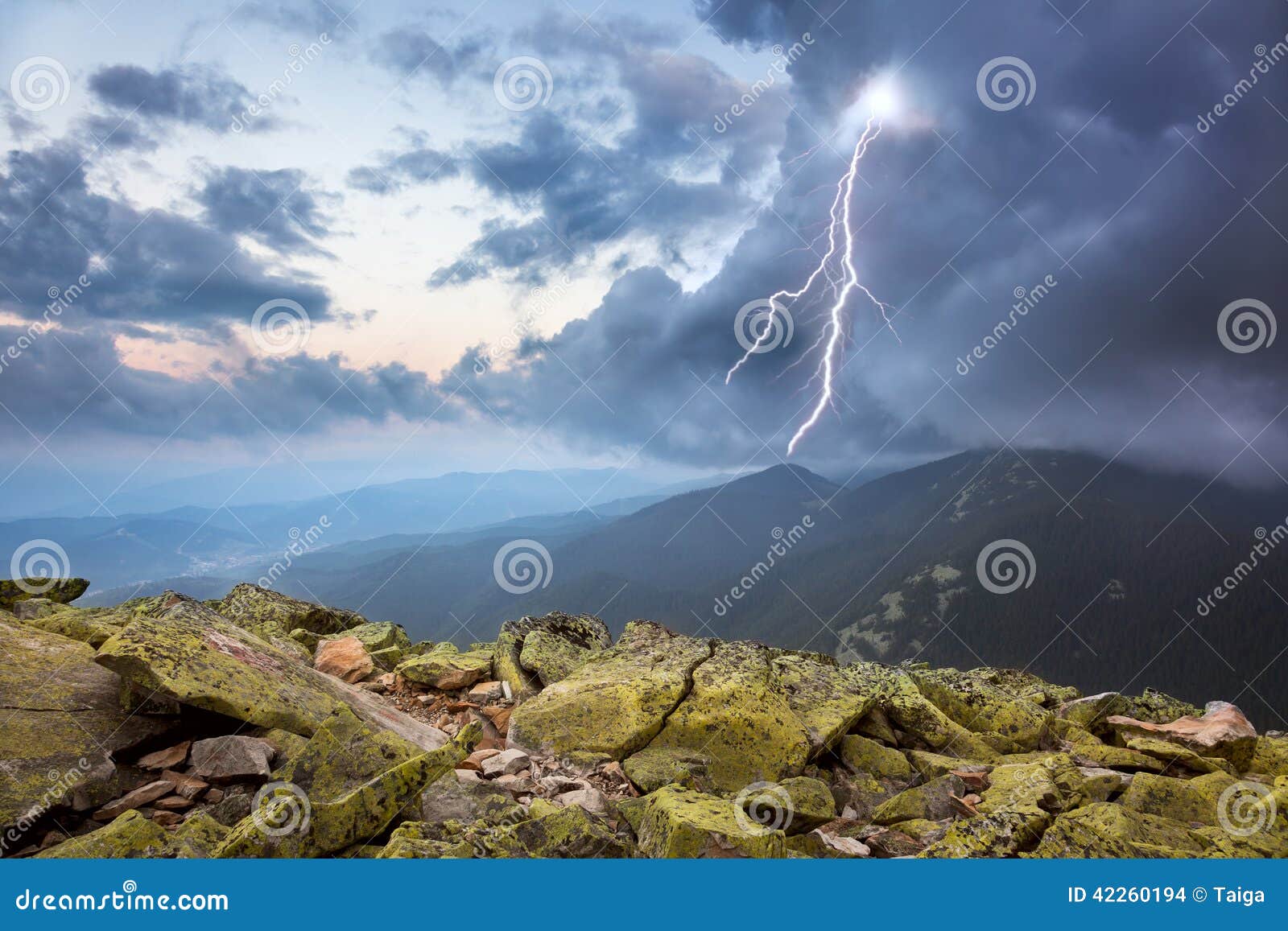 Thunderstorm with Lightening and Dramatic Clouds in Mountains Stock ...