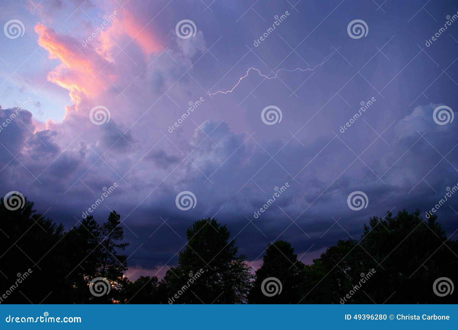 Thunderstorm with Lightening during Sunset. Stock Photo - Image of ...