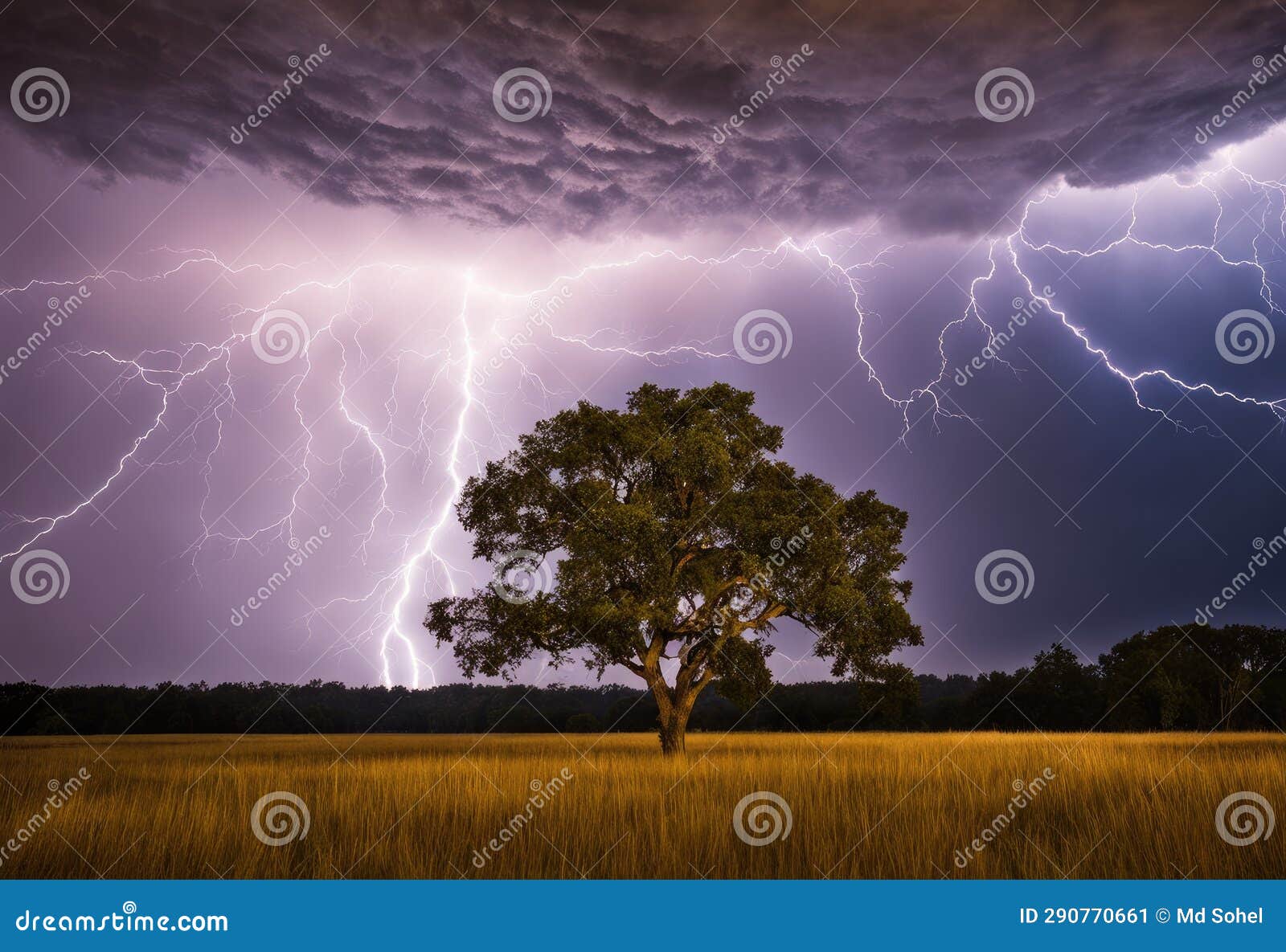 A Thunderstorm with Lightning Bolts Shaped Like Tree Branches Stock ...