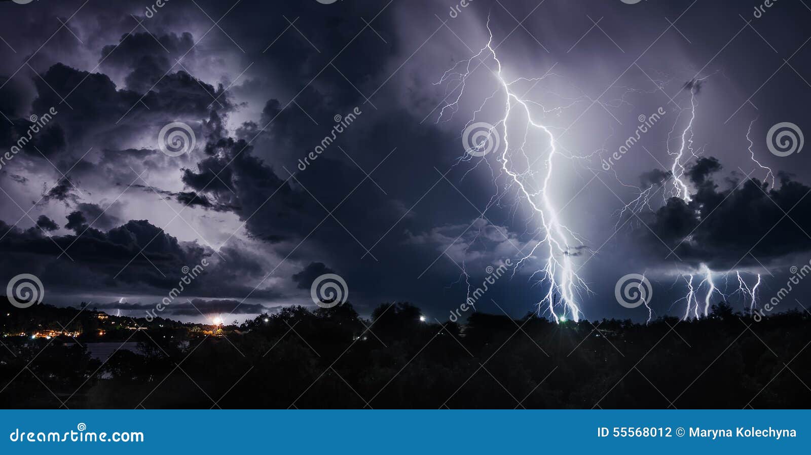 Thunderstorm with Lightning Bolts on the Thai Island Stock Photo ...