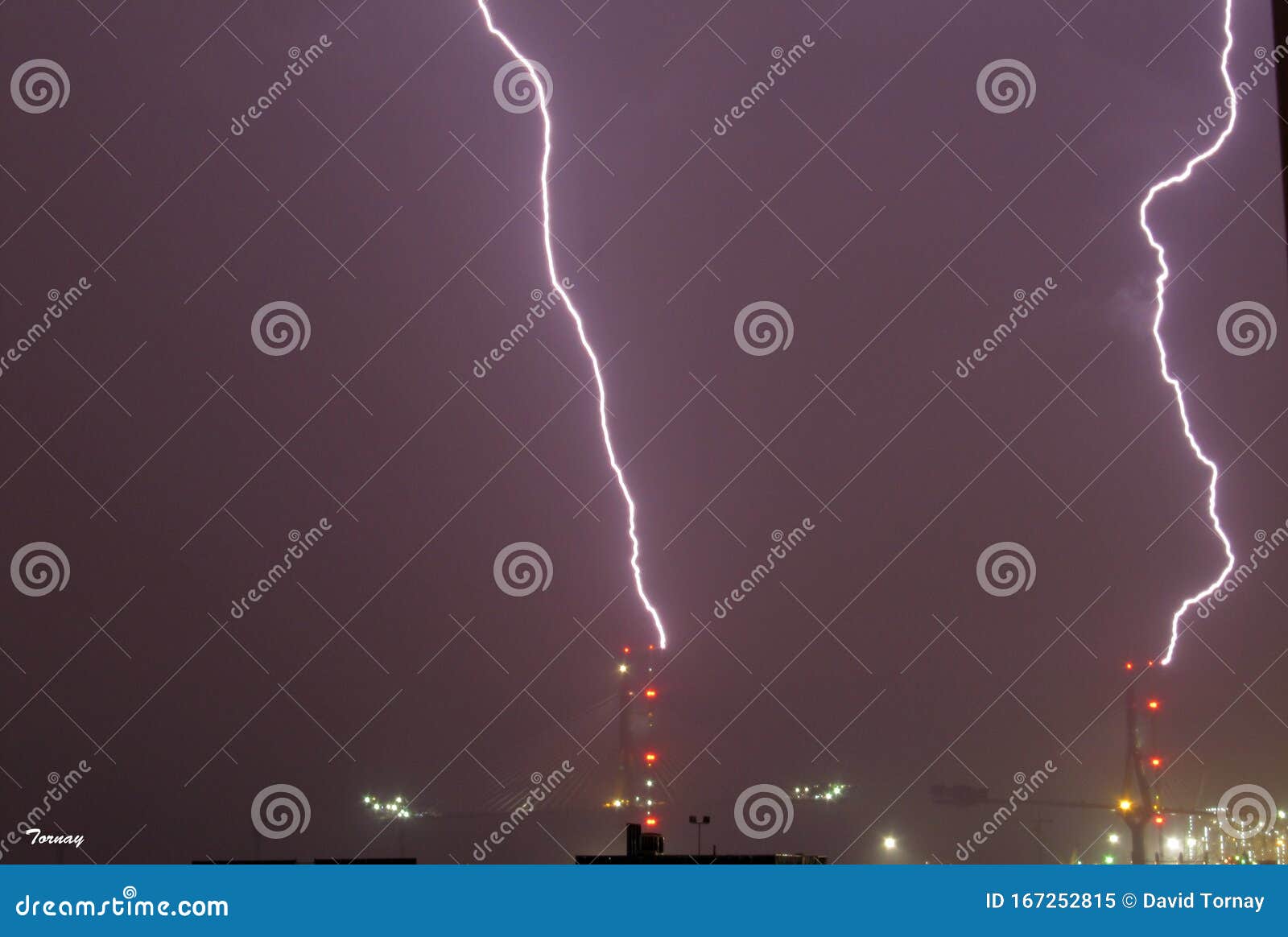 Thunderstorm and Lightning Falling on a Bridge Stock Image - Image of ...