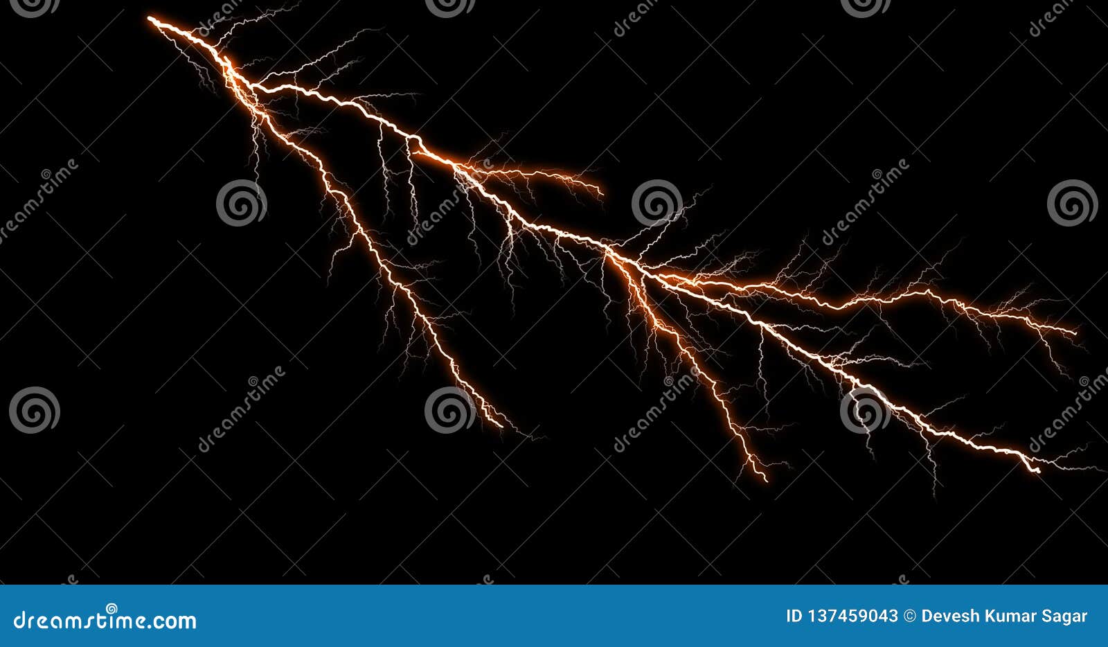 Orange Thunder Light Stock Image on Black Background Stock Image ...