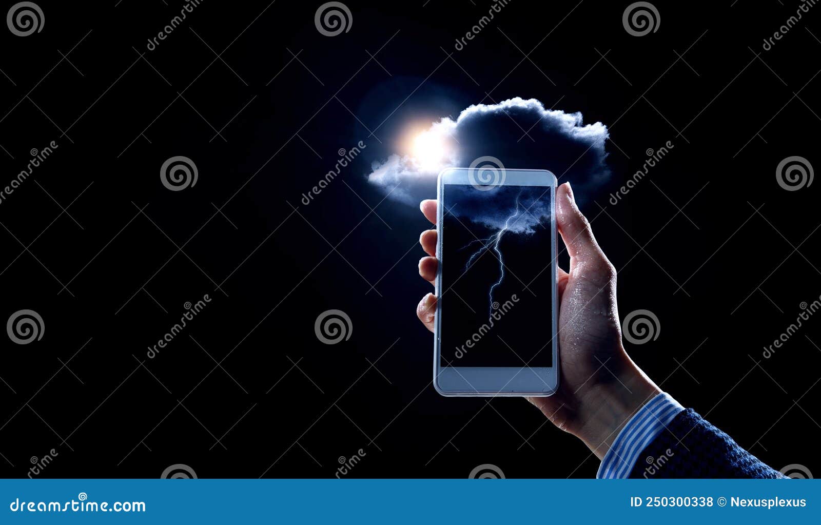 Thunderstorm with Lightning on Mobile Phone Screen Stock Photo - Image ...