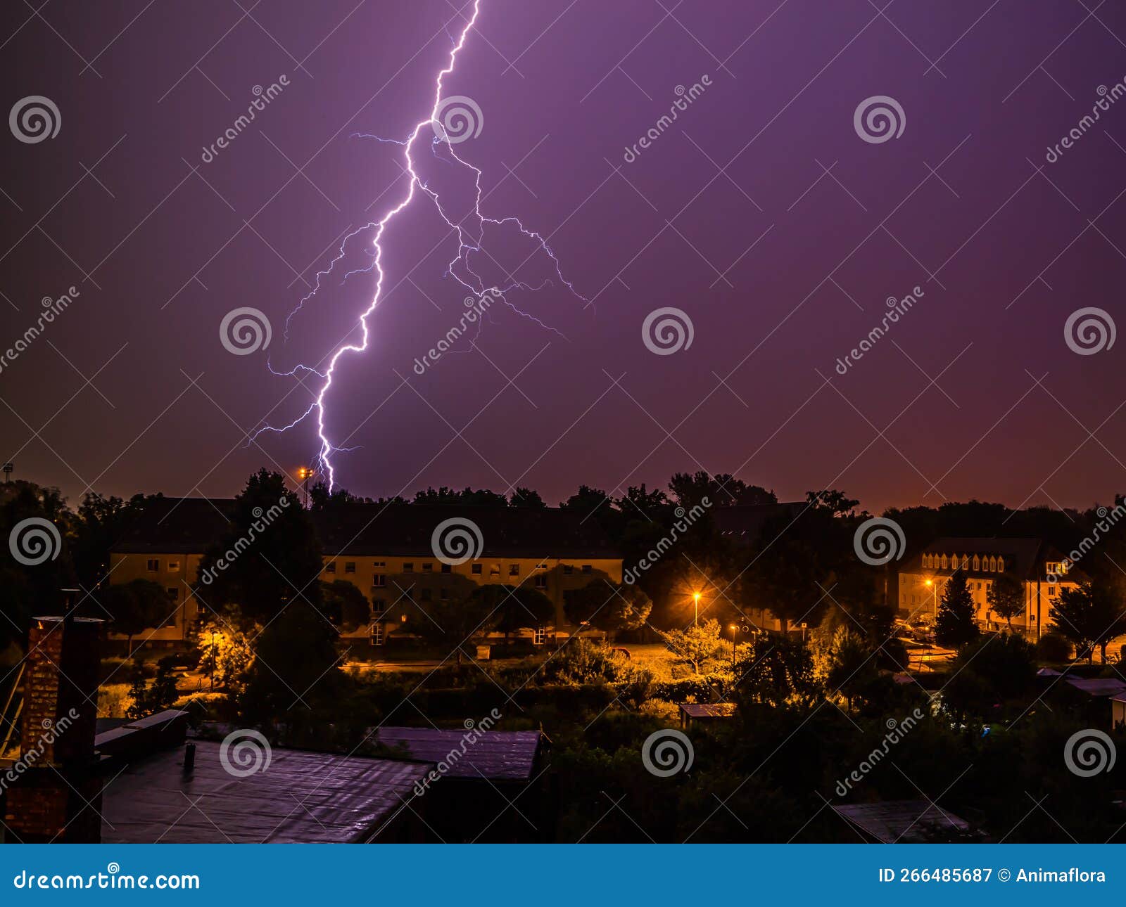 Thunderstorm with Lightning Over a City Stock Image - Image of house ...