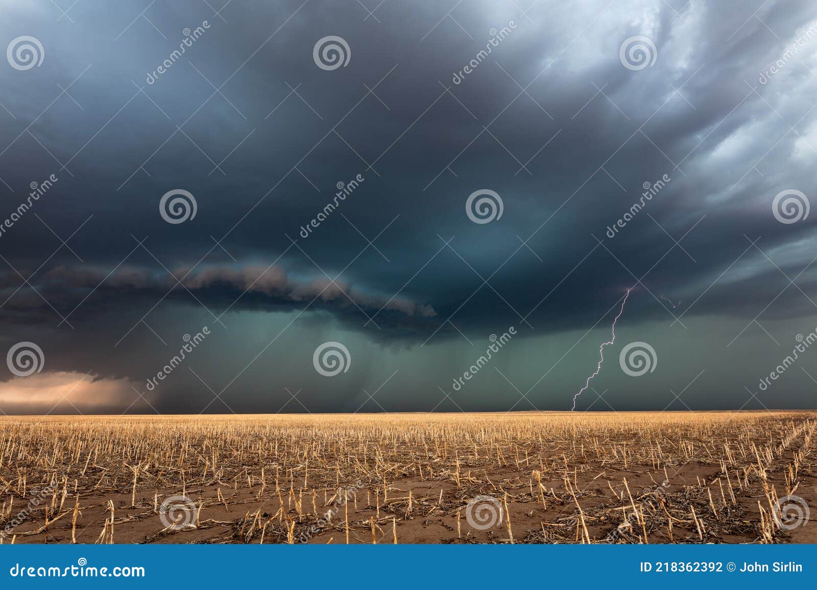 Thunderstorm with Lightning Over a Farm Field Stock Photo - Image of ...
