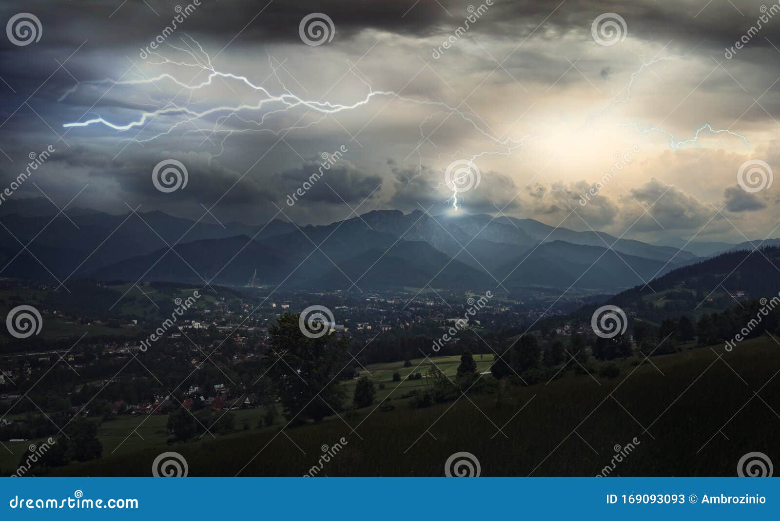 Thunderstorm and Lightning Over Mountains Stock Image - Image of ...
