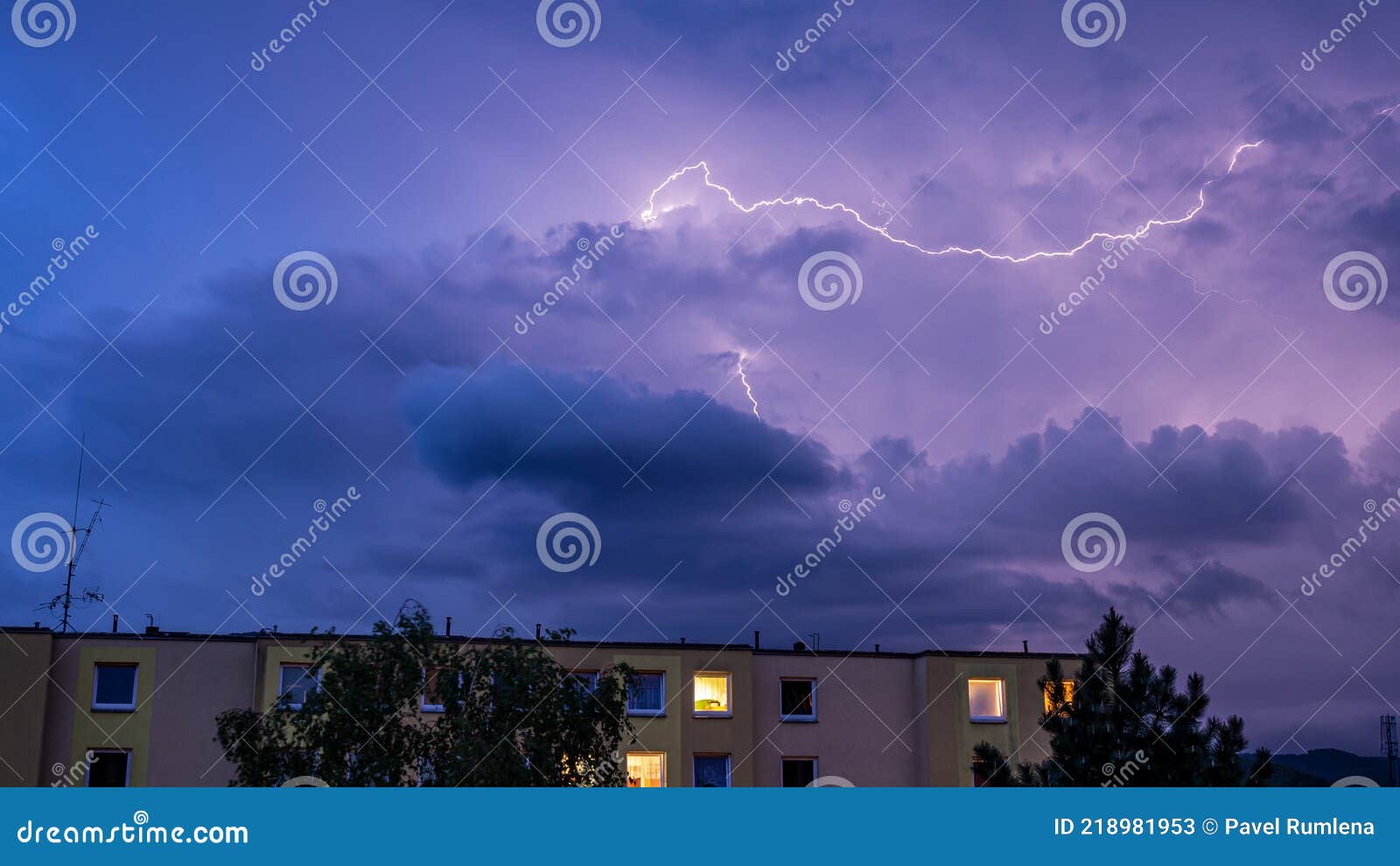 Thunderstorm with Lightning Over a Residential House Stock Image ...