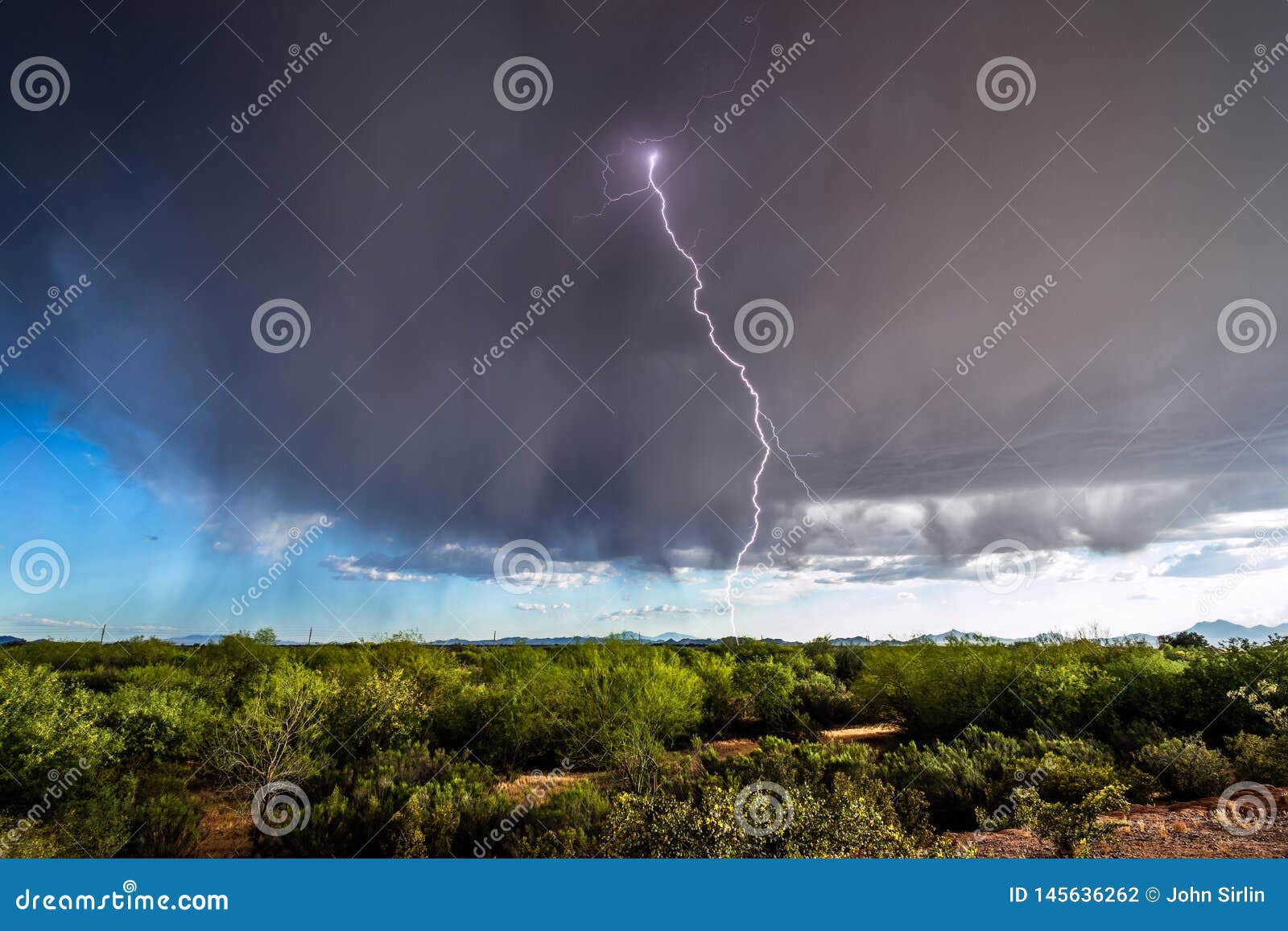 Thunderstorm with Lightning and Rain Falling Stock Photo - Image of ...