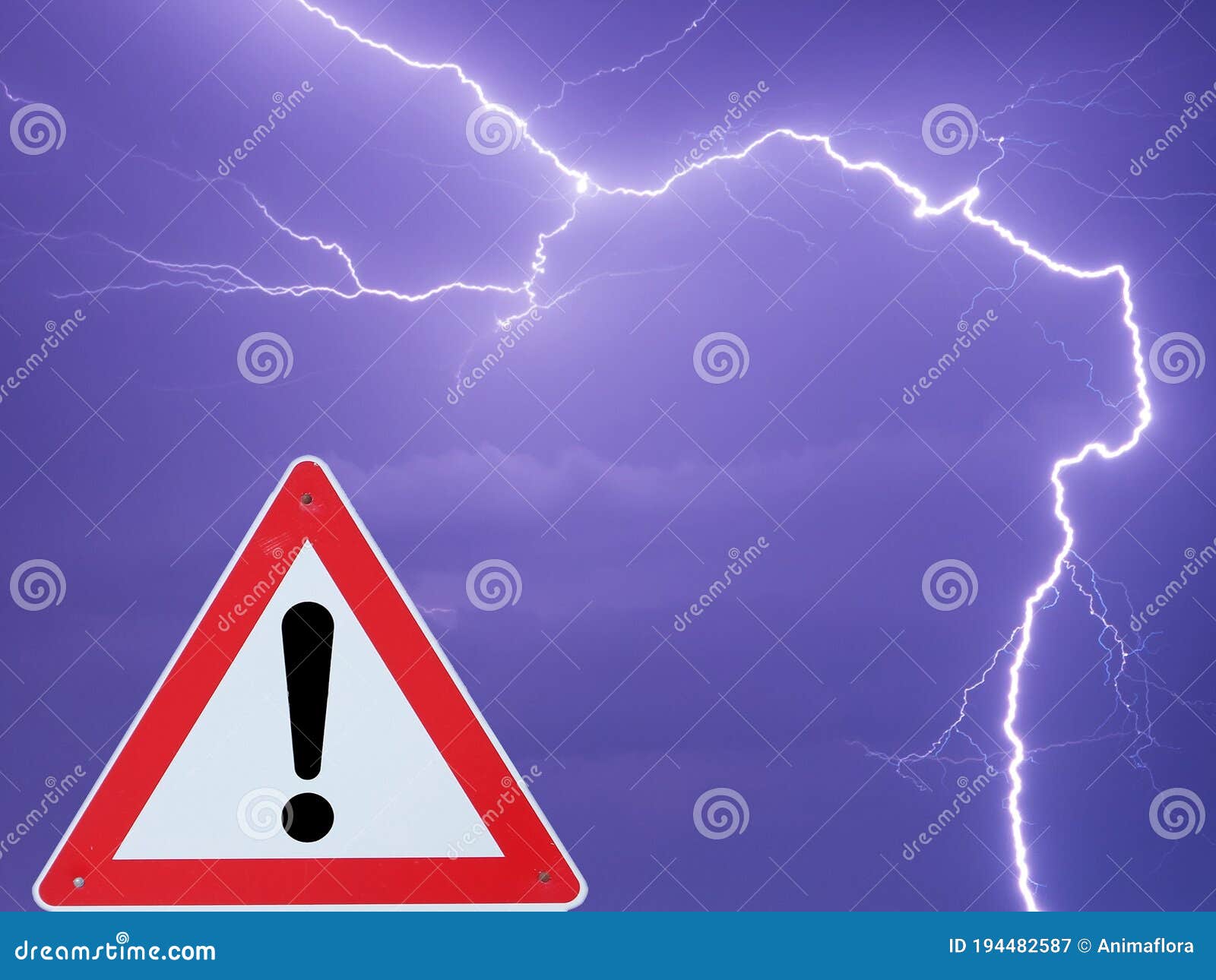 Thunderstorm Lightning in the Sky Warning Sign Stock Image - Image of ...