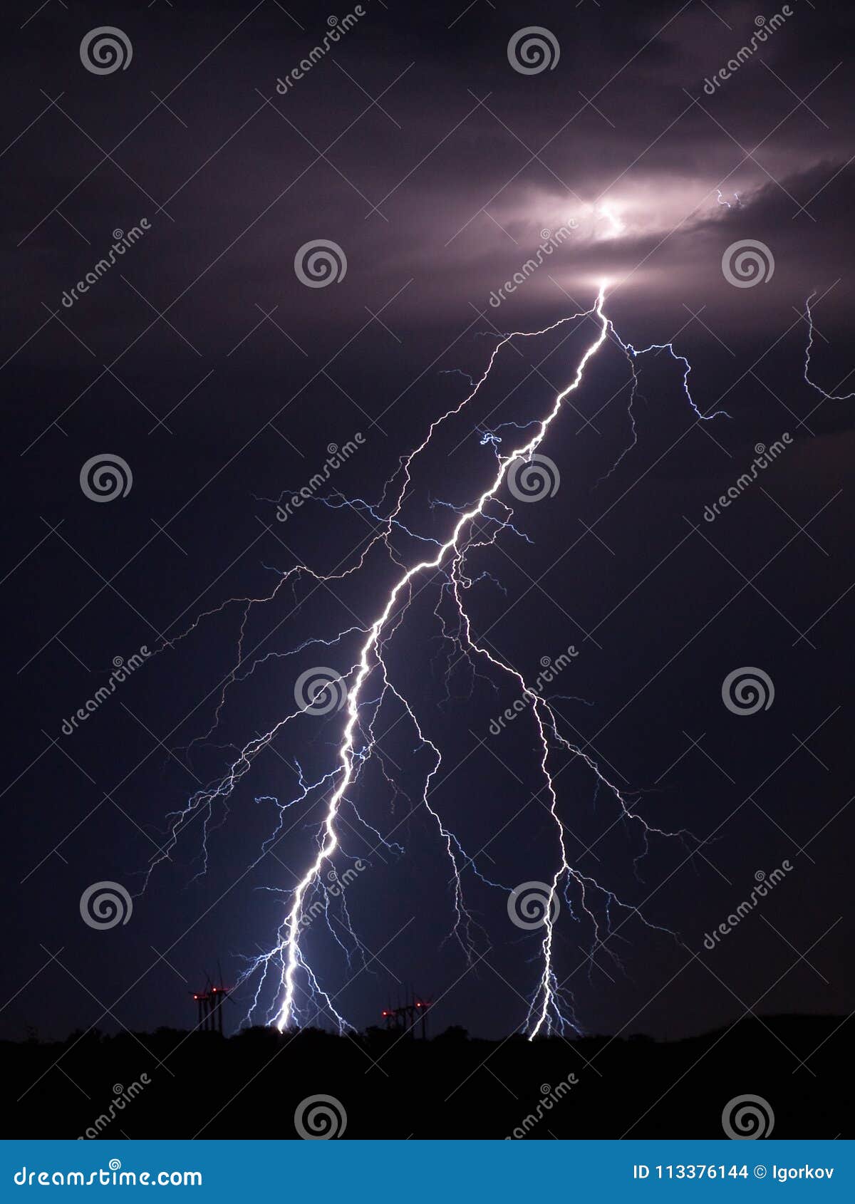 Lightning Bolt Over a Wind Farm Stock Photo - Image of outdoors, night ...