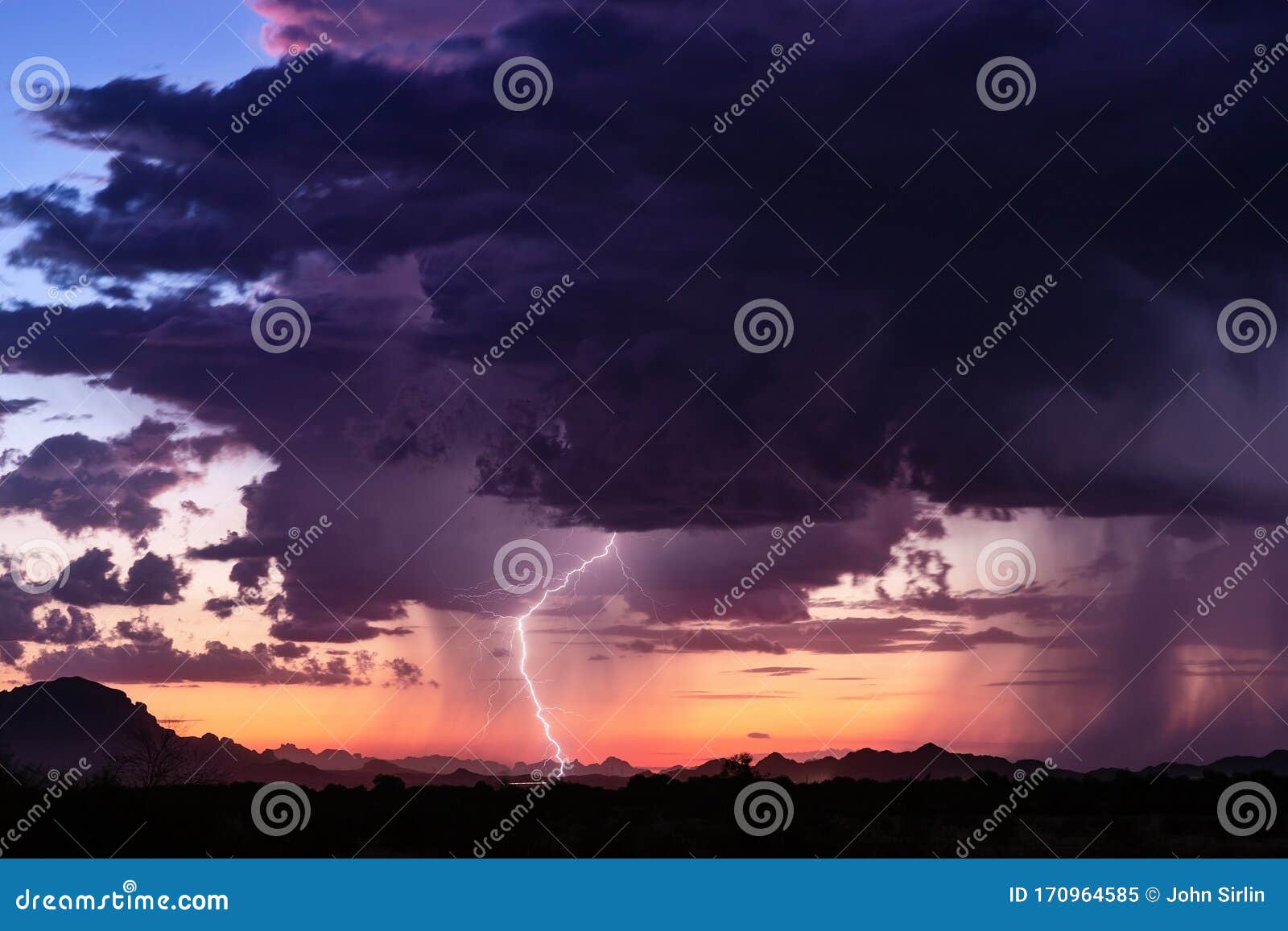 Thunderstorm Lightning Strike at Sunset Stock Image - Image of cloud ...