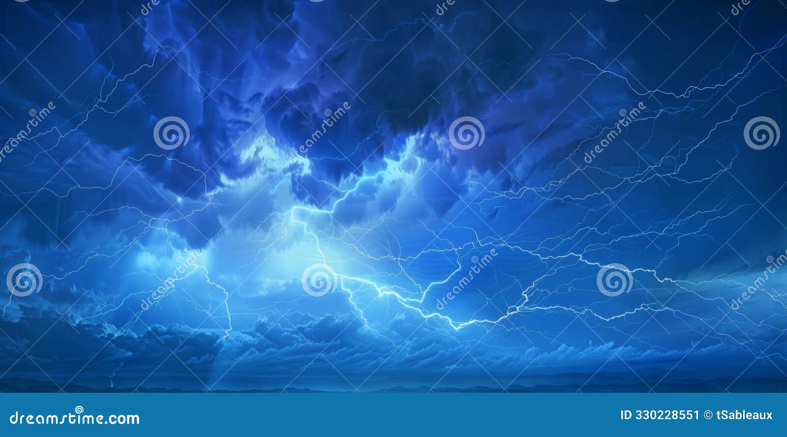 Thunderstorm with Lightning Strikes Over Dark Blue Clouds Stock Image ...
