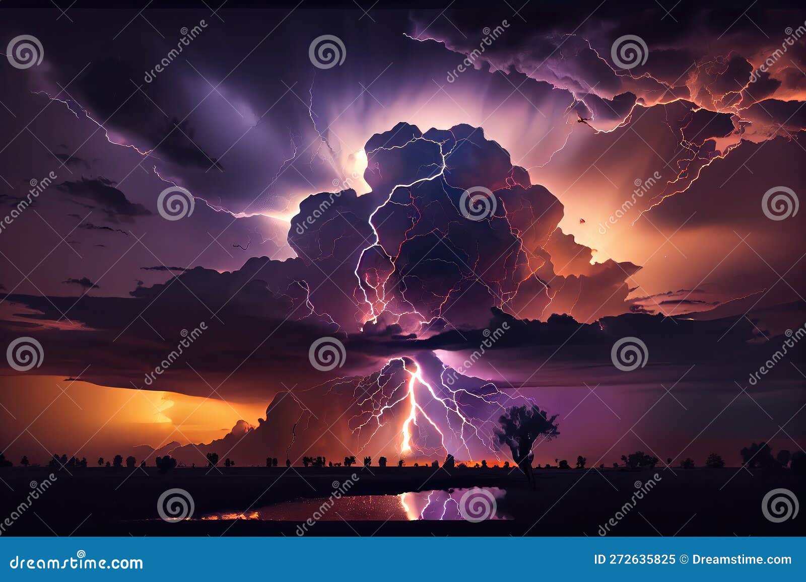 Thunderstorm with Lightning Striking the Ground in Different Places ...