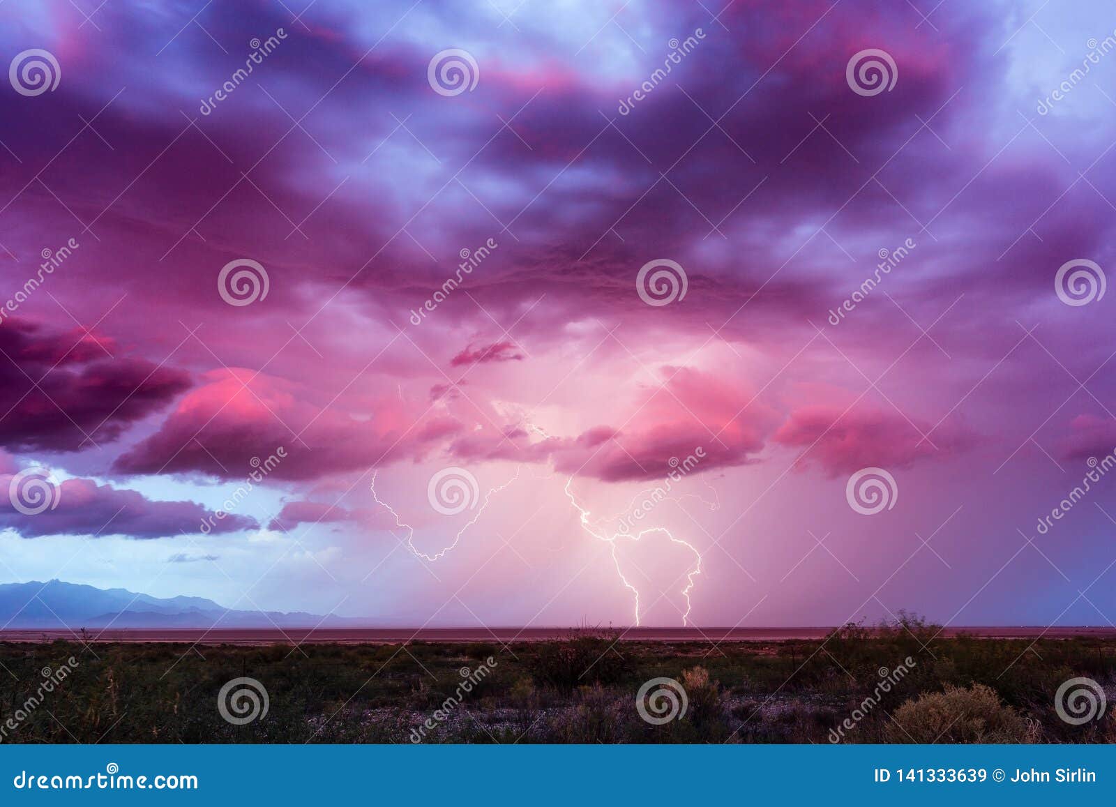Thunderstorm with Lightning and Sunset Sky. Stock Image - Image of ...