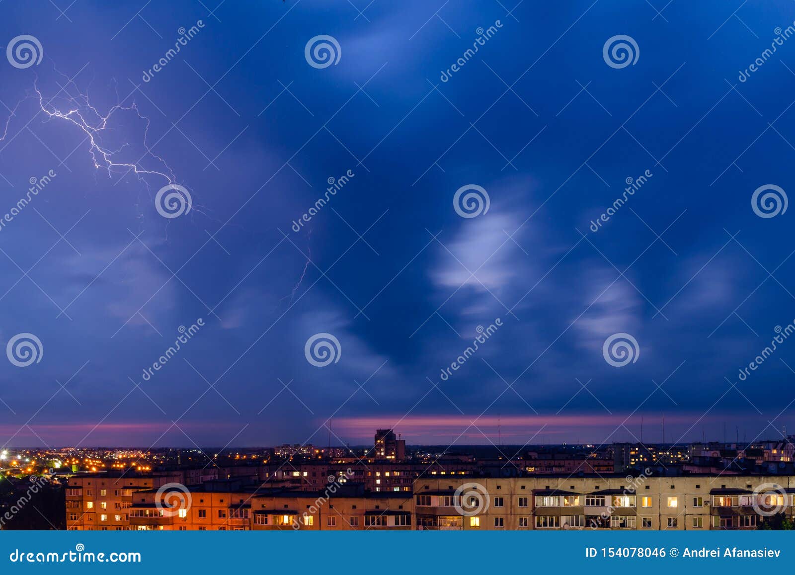 Thunderstorm with Lightning and Thunder Over the Night City Stock Photo ...