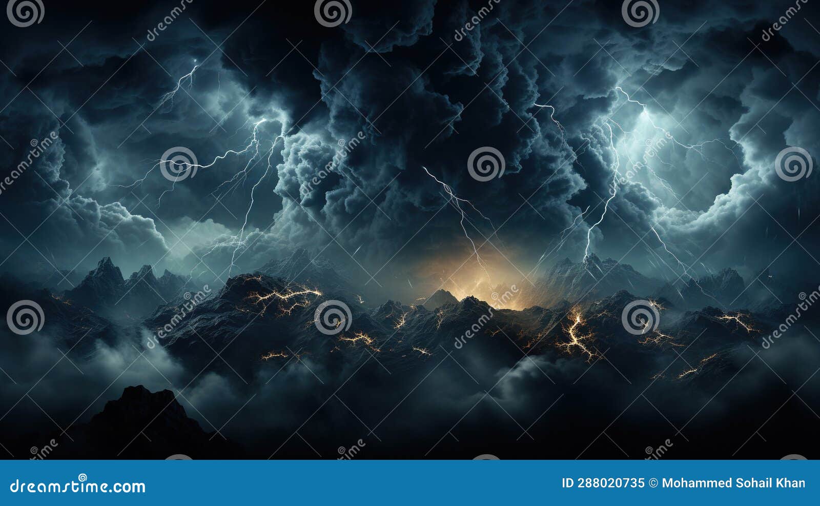 Thunderstorm with Menacing Dark Grey and Stormy Blue Clouds and Flashes ...