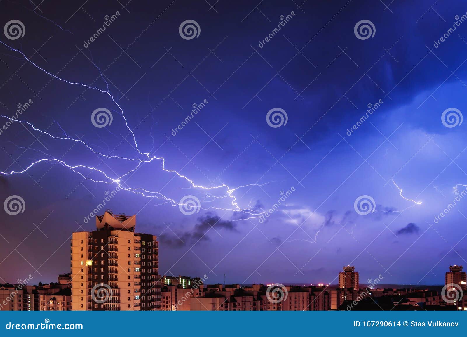 Thunderstorm Over the City at Night. Stock Photo - Image of discharge ...