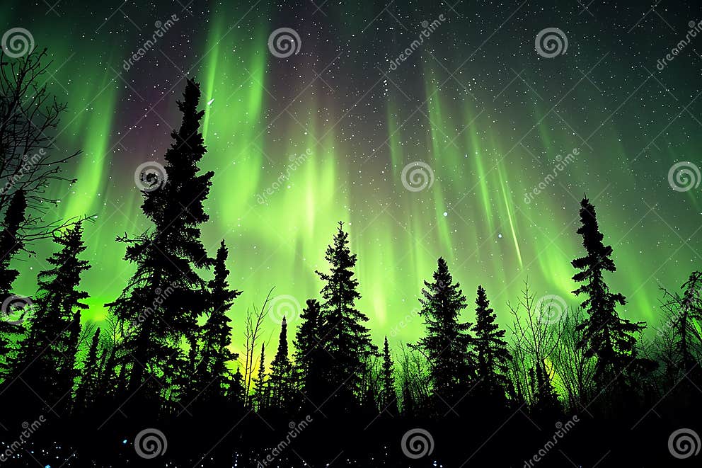 Thunderstorm Over a Forest at Night, Illuminated by Strikes of ...