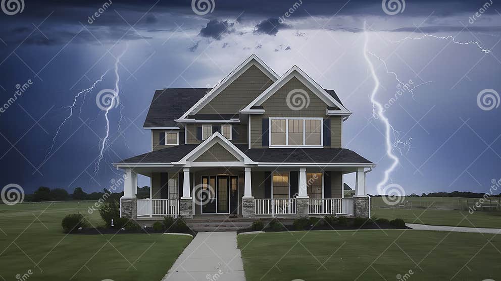 Thunderstorm Over a Historic Home. Capturing Lightning and Dark Clouds ...