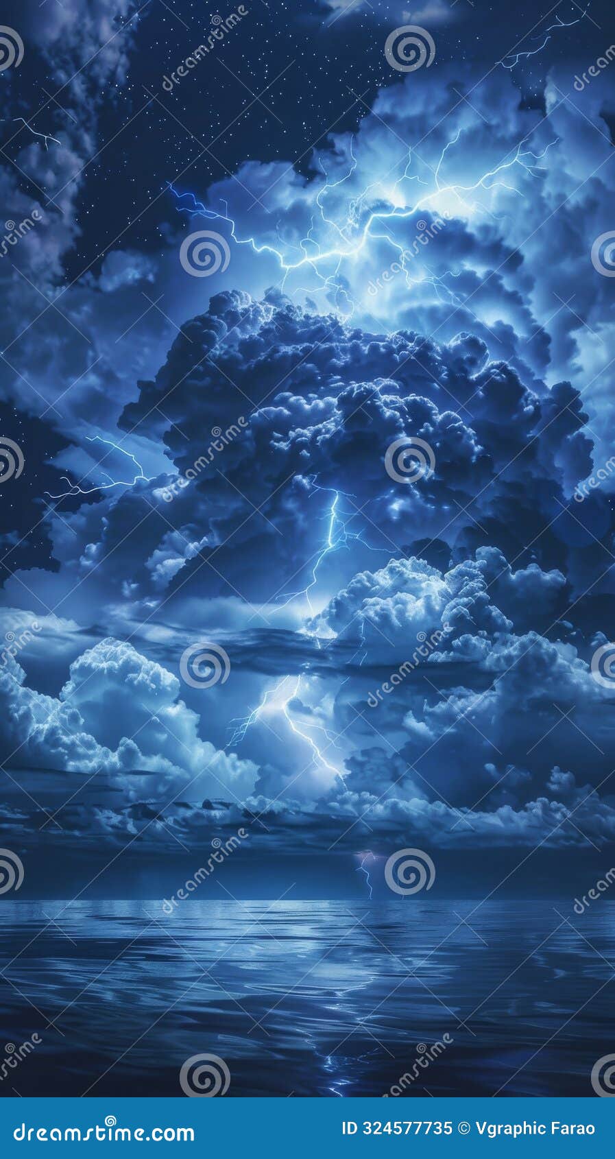 Thunderstorm Over Ocean at Night with Lightning, Dramatic Nature ...