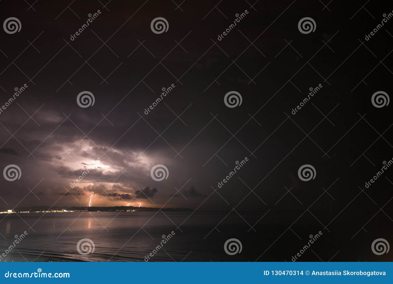 Thunderstorm Over the Sea, Lightning Beats the Water Stock Photo ...