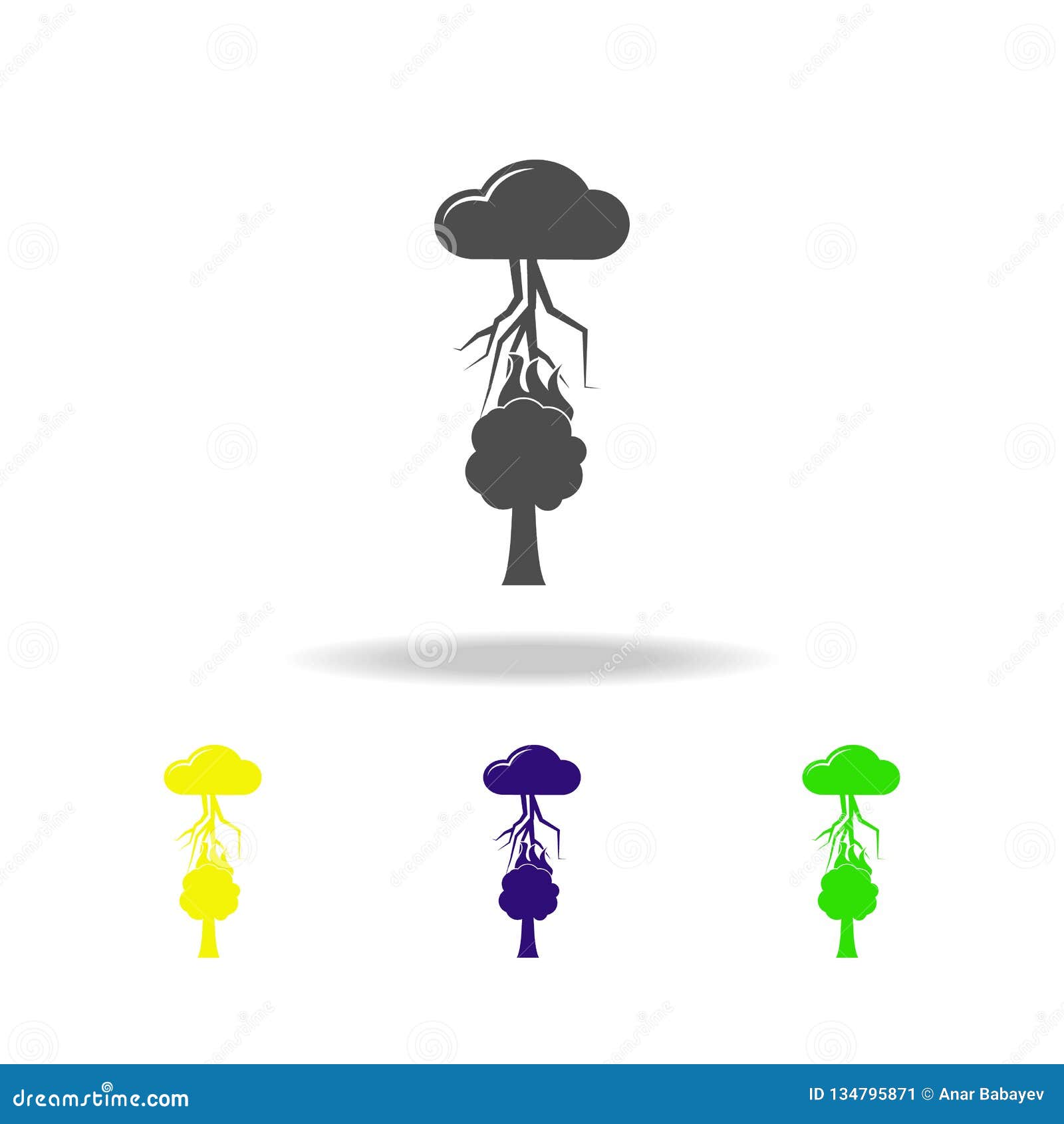 Thunderstorm Over a Tree Colored Icon. Element of Weather Colored Icon ...