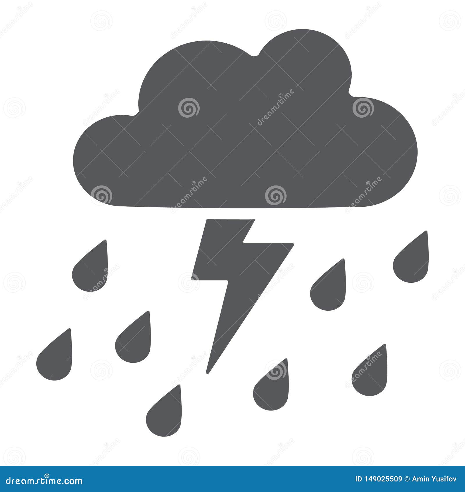 Thunderstorm with Rain Glyph Icon, Weather and Forecast, Thunder Sign ...