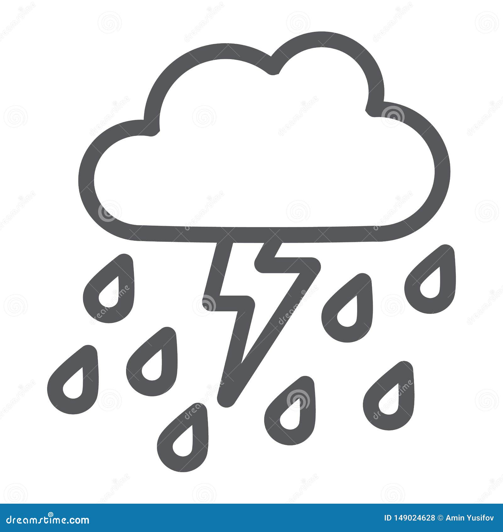 Thunderstorm with Rain Line Icon, Weather and Forecast, Thunder Sign ...