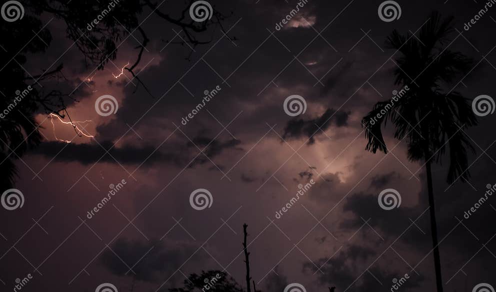 Thunderstorm during Rainy Day . Red Thunder Stock Image - Image of ...