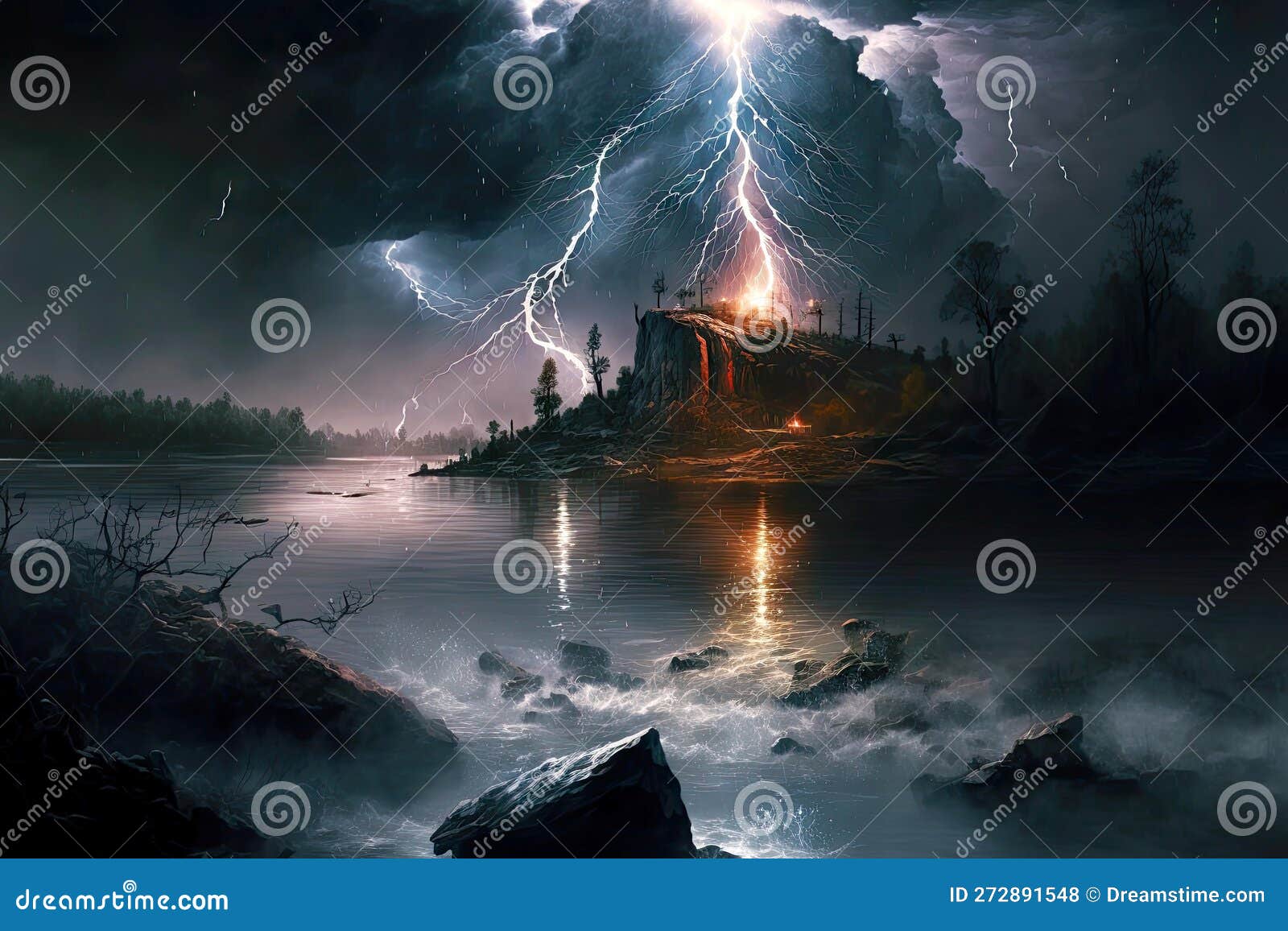 Thunderstorm on River with Lightning Natural Disaster , Made with ...