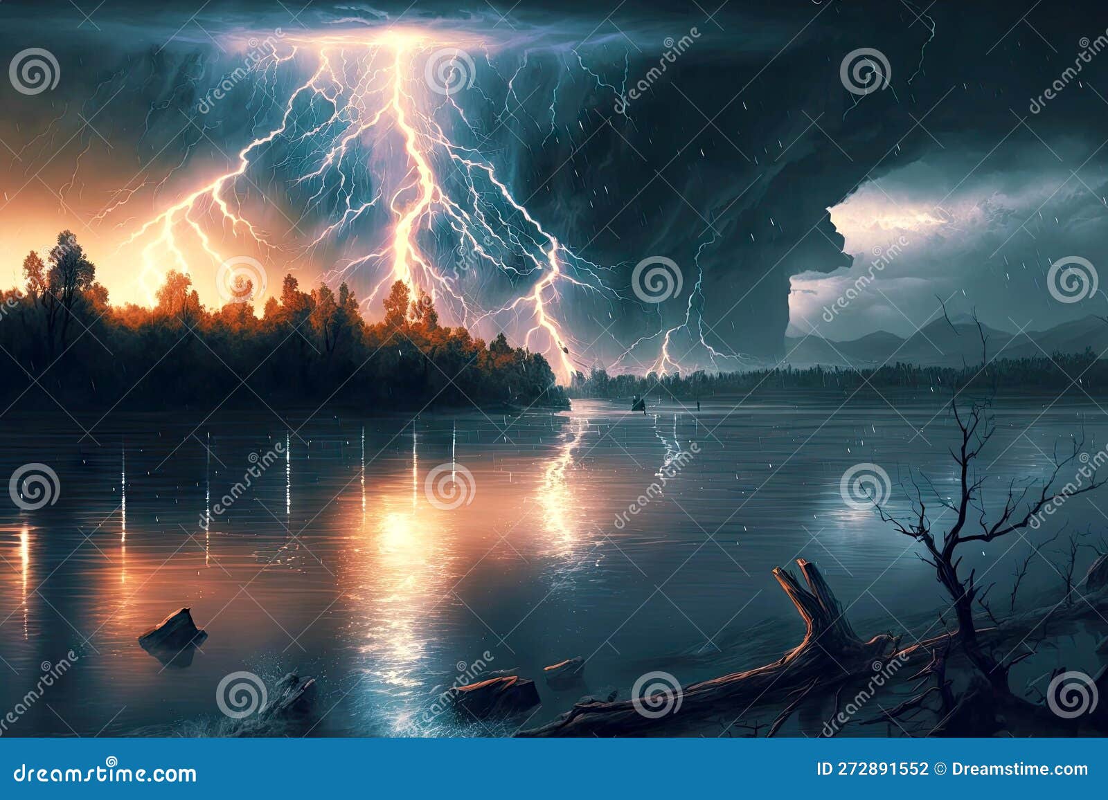 Thunderstorm on River with Lightning Natural Disaster , Made with ...