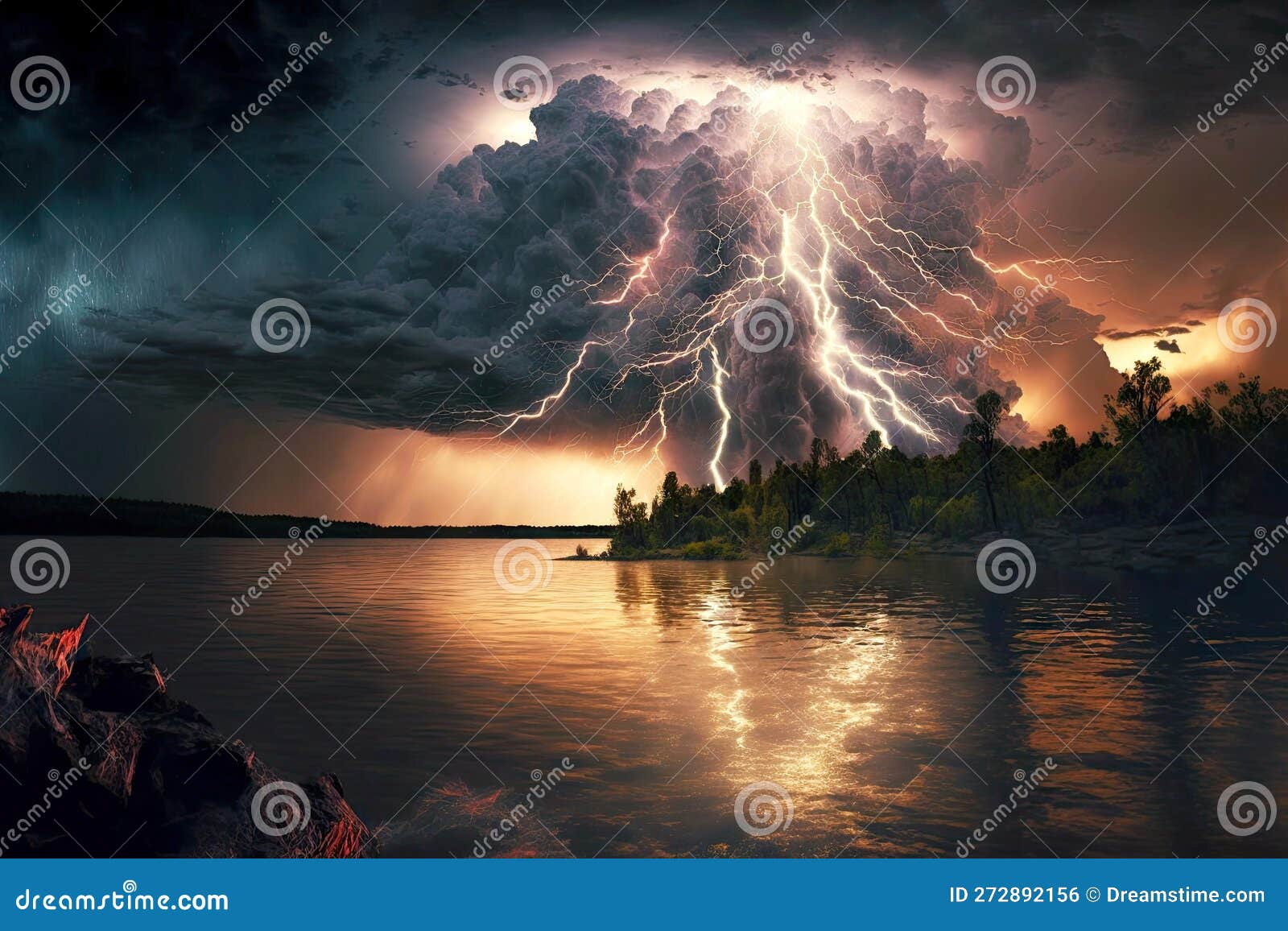 Thunderstorm on River with Lightning Natural Disaster , Made with ...