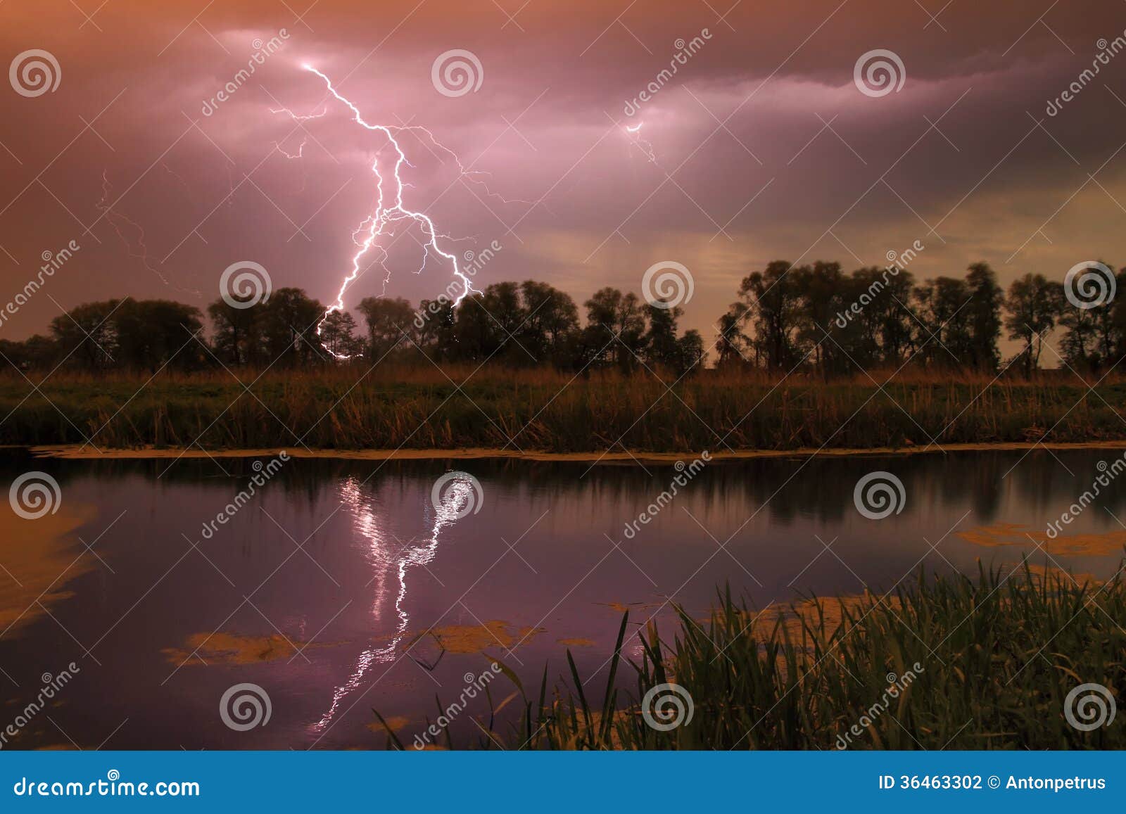 Thunderstorm on the river stock photo. Image of ocean - 36463302