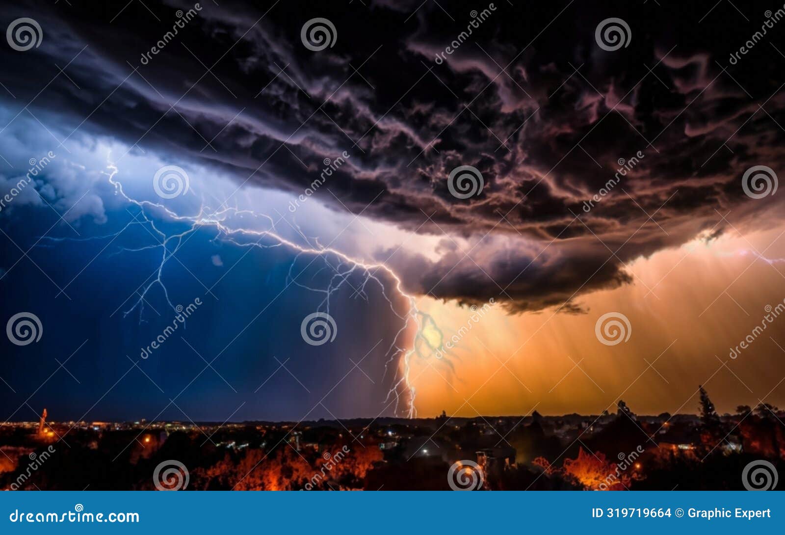 Thunderstorm Scary Night Lighting on Sky Clouds Heavy Rain Scene on Sky ...