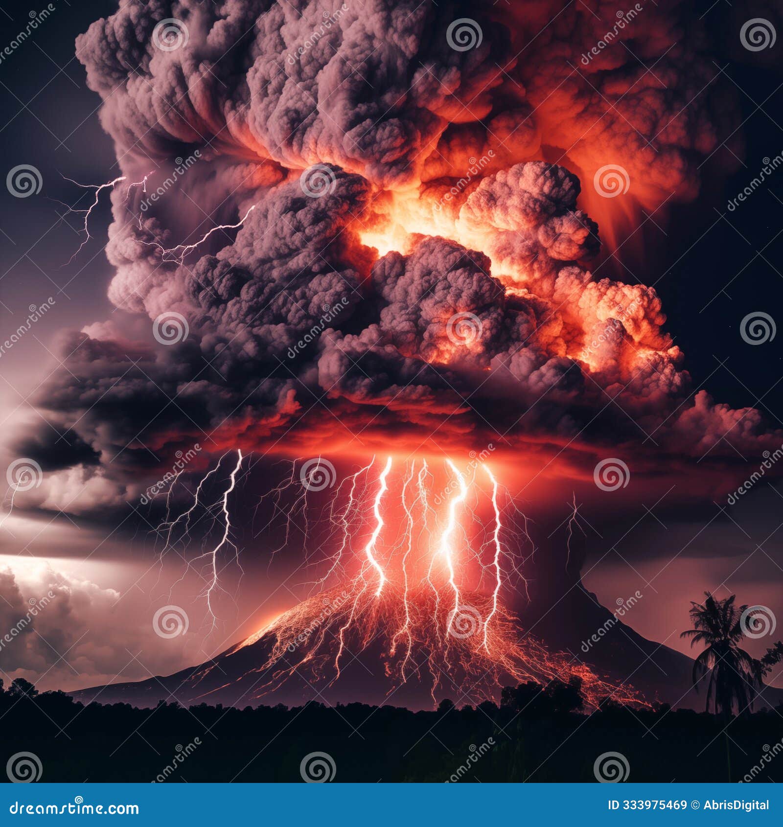 Lightning Appears in a Volcano Stock Illustration - Illustration of volcano, night: 333975469
