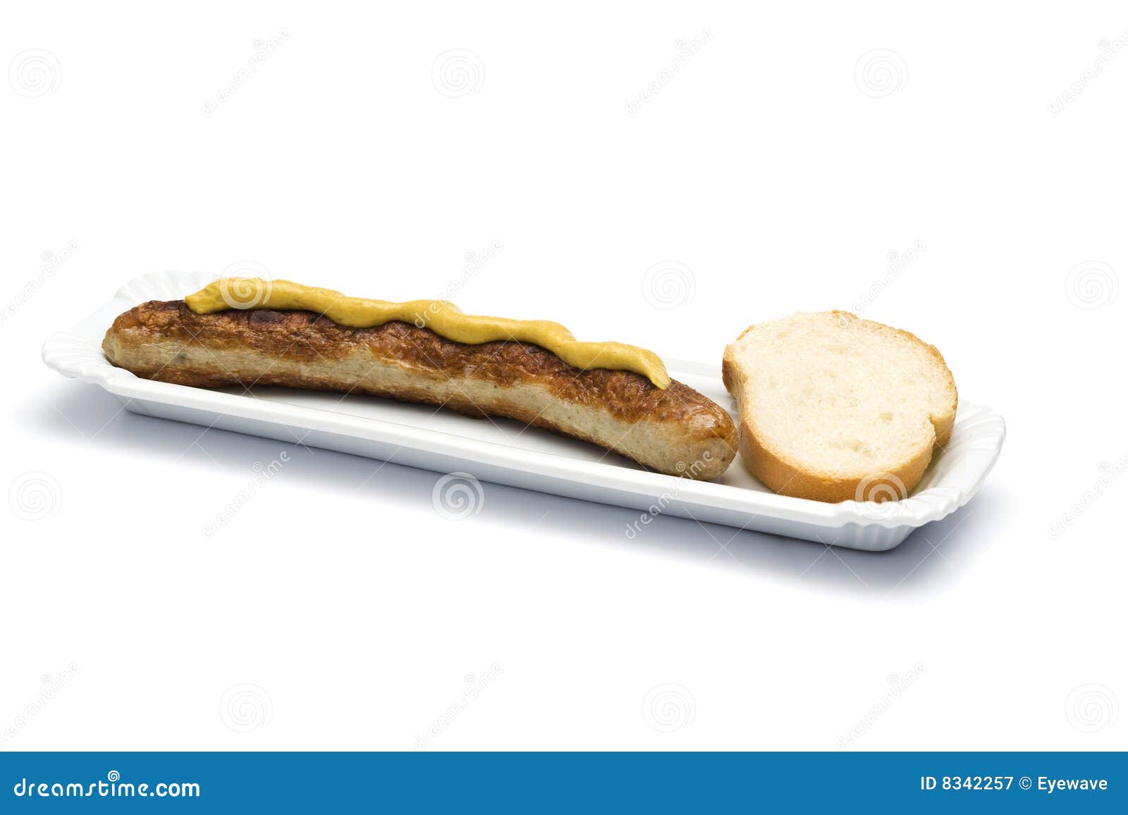 Thuringer Bratwurst with Mustard and Bread Stock Image - Image of white ...