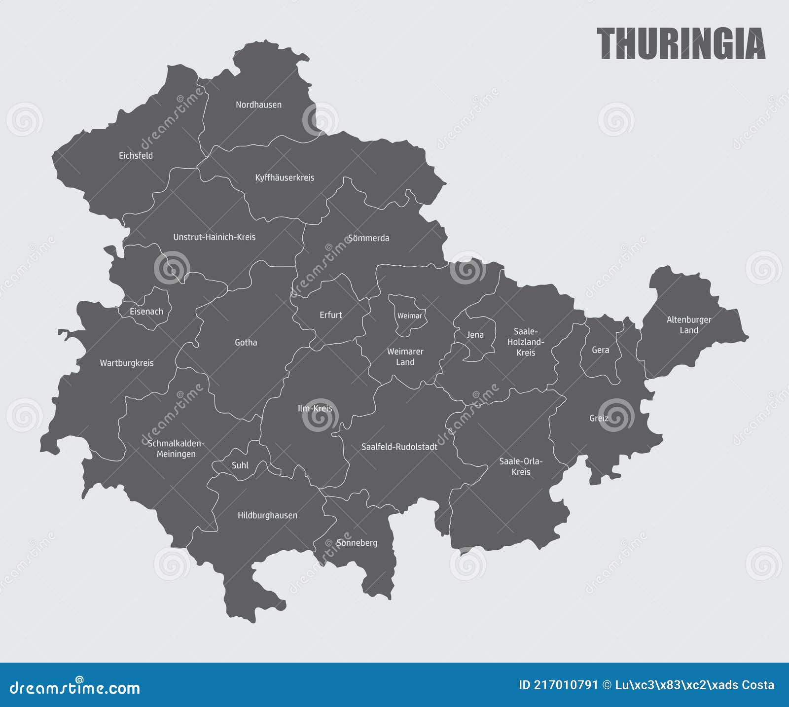 Thuringia Administrative And Political Vector Map With Flag ...