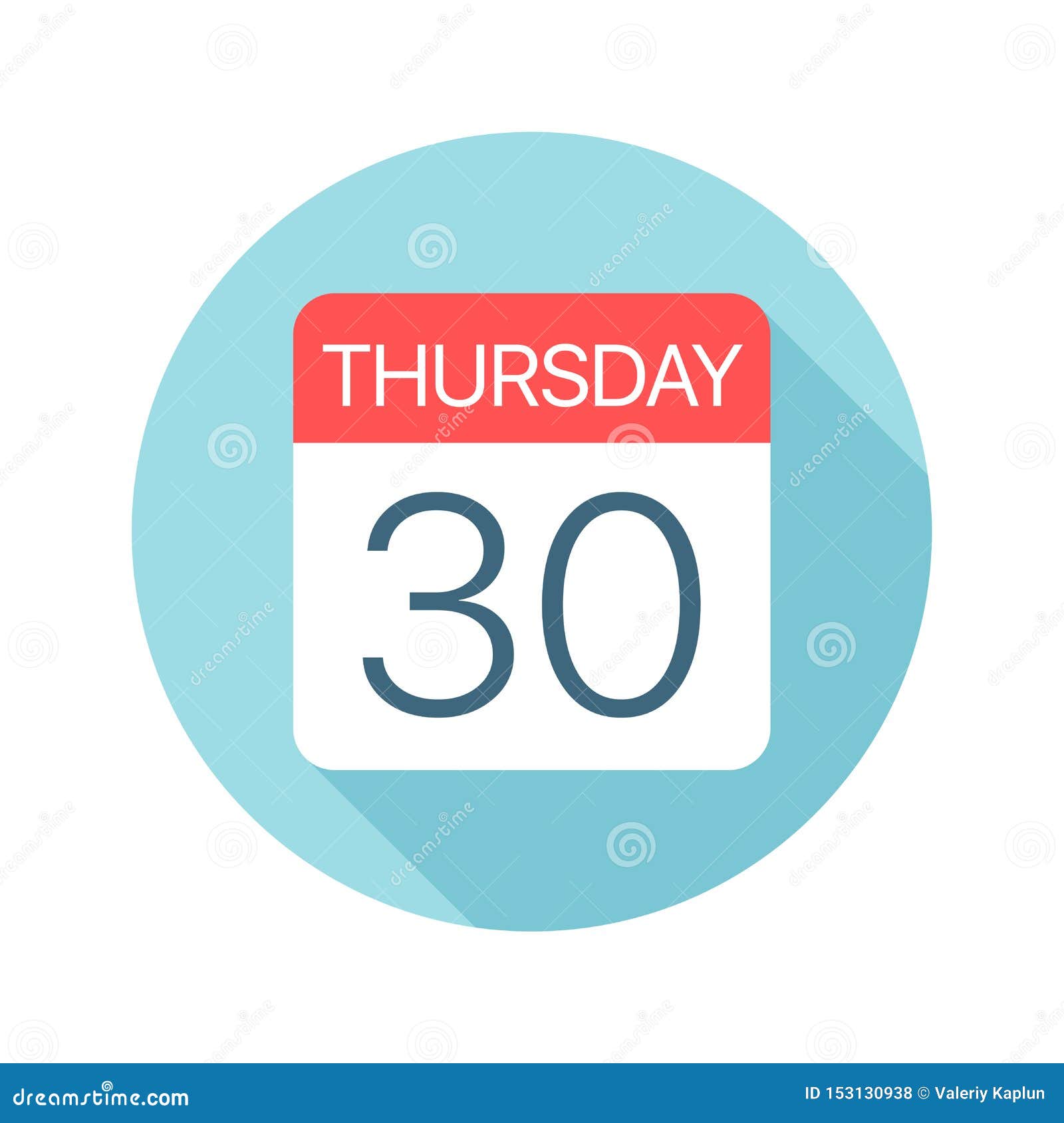 Thursday 30 - Calendar Icon. Vector Illustration of One Day of Week ...
