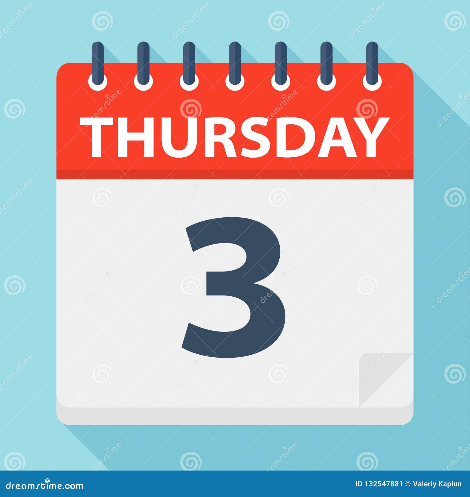 Thursday 3 - Calendar Icon. Vector Illustration of Week Day Paper Leaf ...