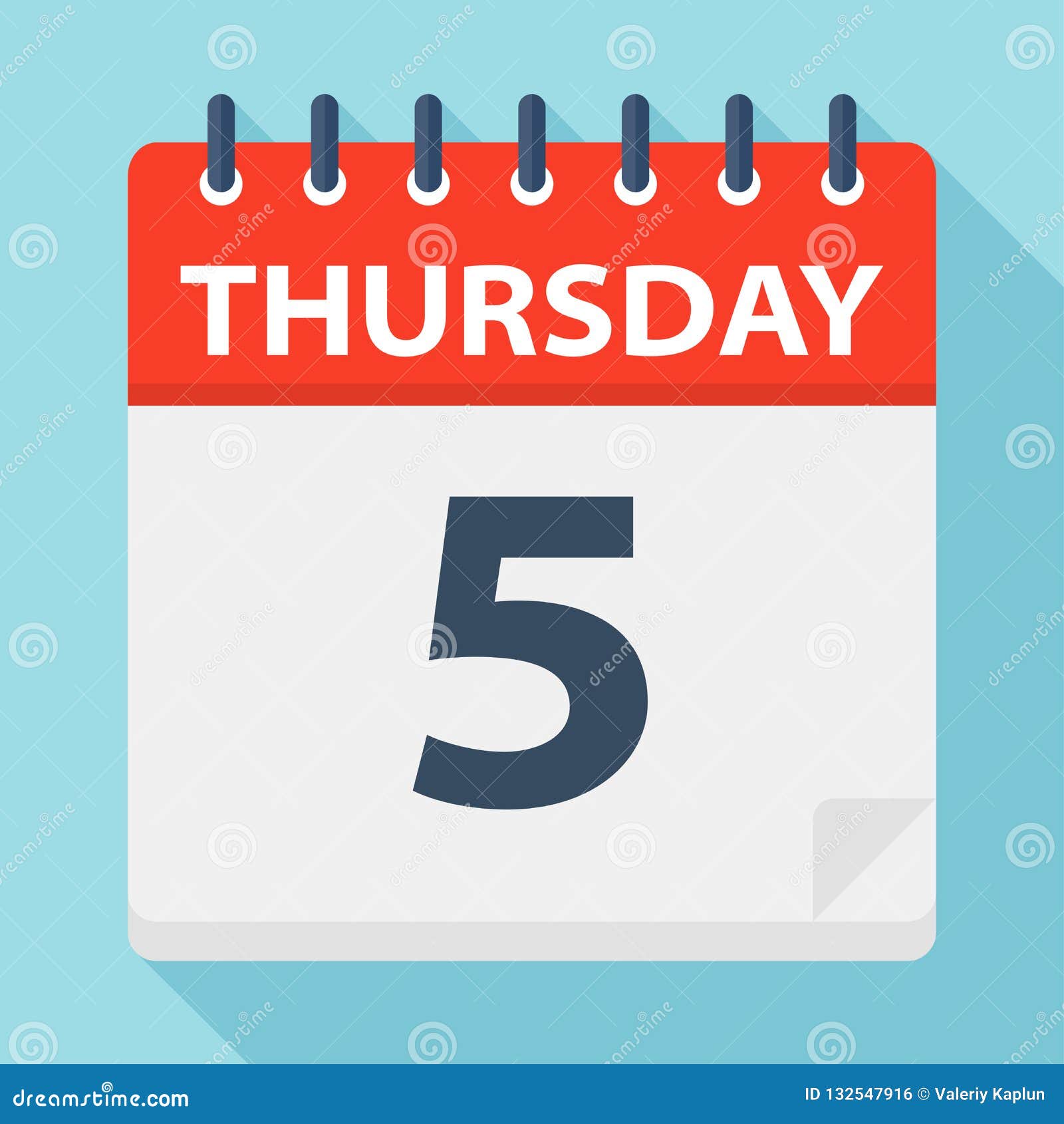 Thursday 5 - Calendar Icon. Vector Illustration of Week Day Paper Leaf ...