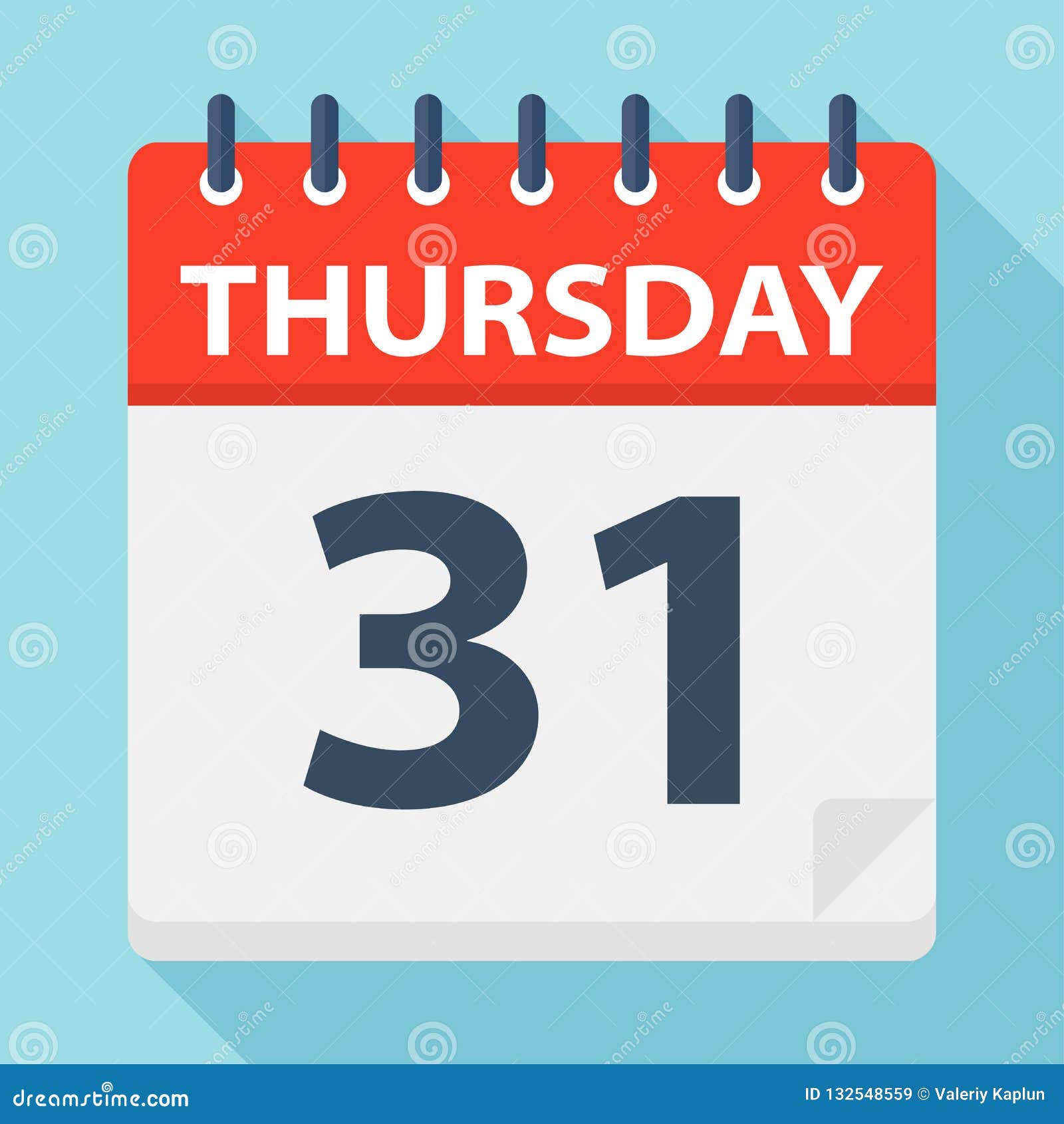 Thursday 31 - Calendar Icon. Vector Illustration of Week Day Paper Leaf ...