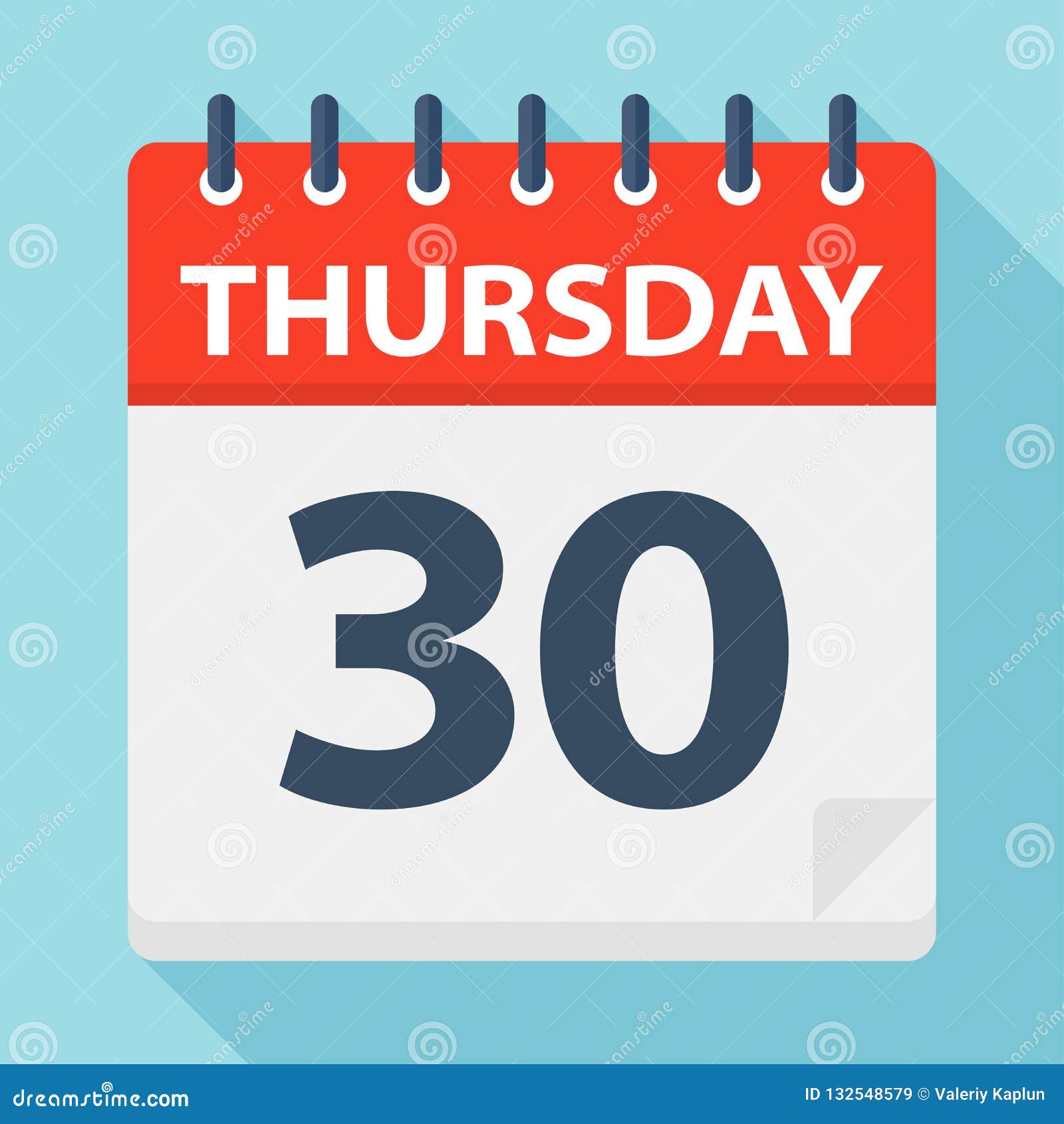 Thursday 30 - Calendar Icon. Vector Illustration of Week Day Paper Leaf ...